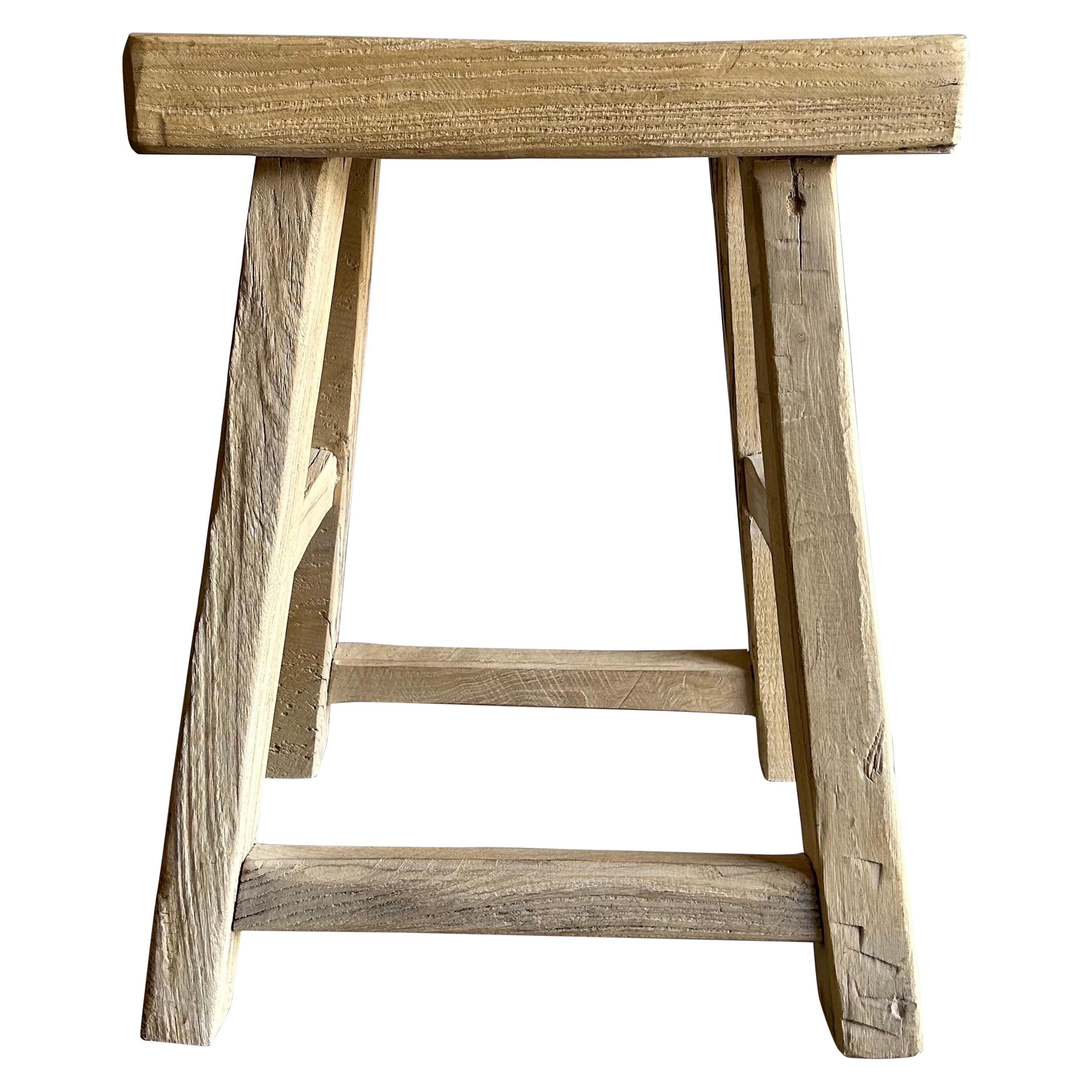 Vintage Reclaimed Elm Wood Round Stools For Sale at 1stDibs
