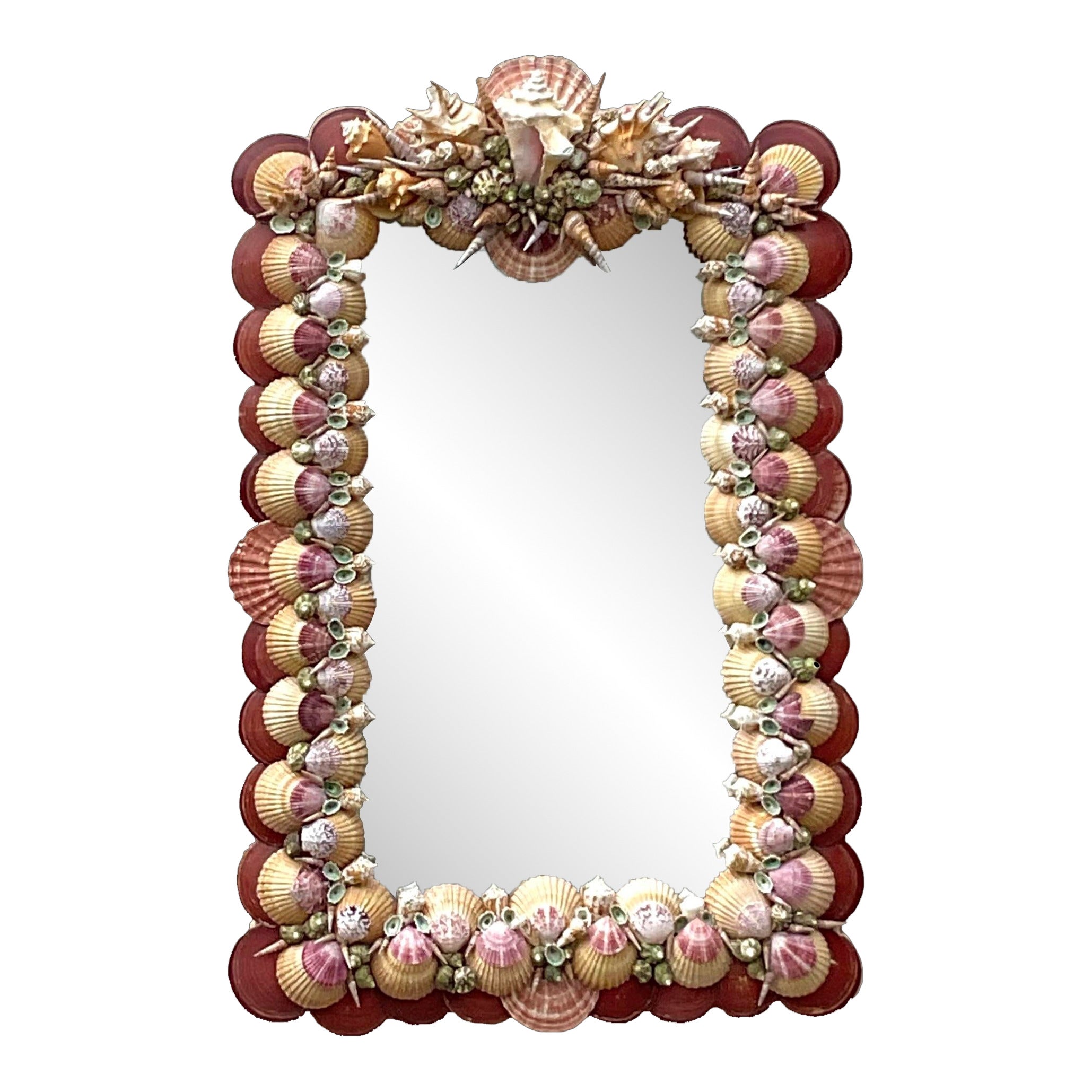 Vintage Coastal Monumental Handmade Shell Mirror For Sale at 1stDibs