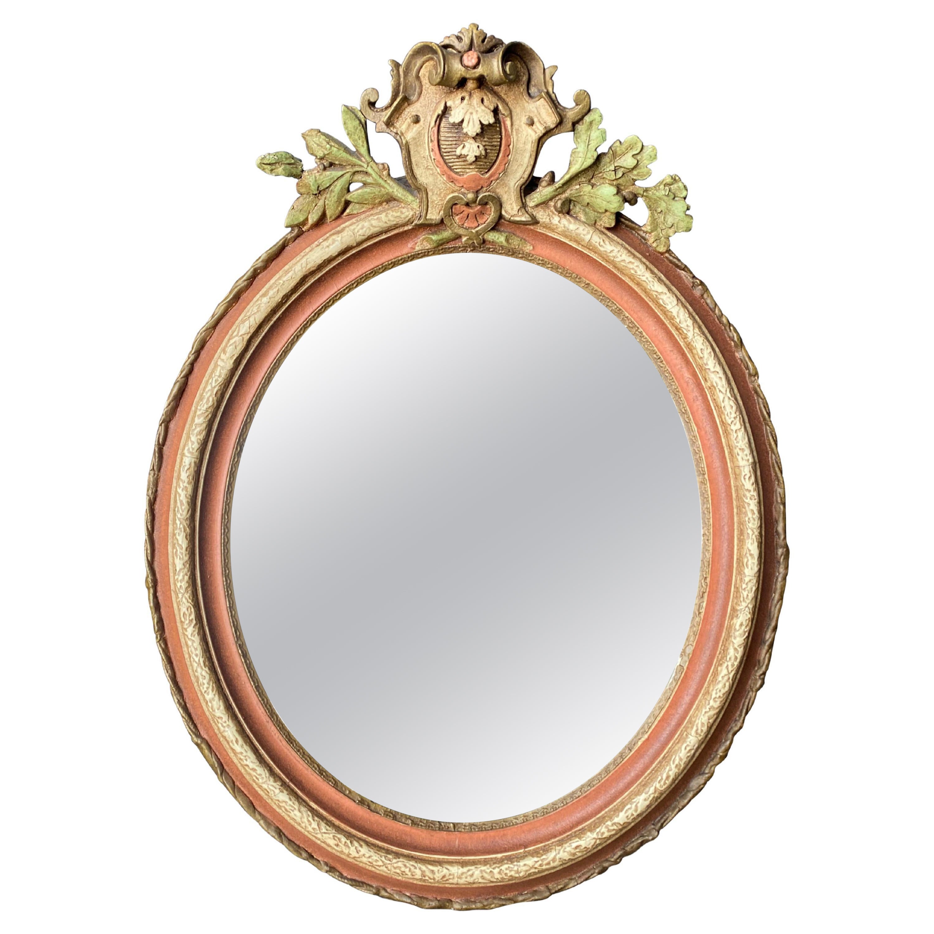19th Century French Painted Oval wall Mirror For Sale at 1stDibs