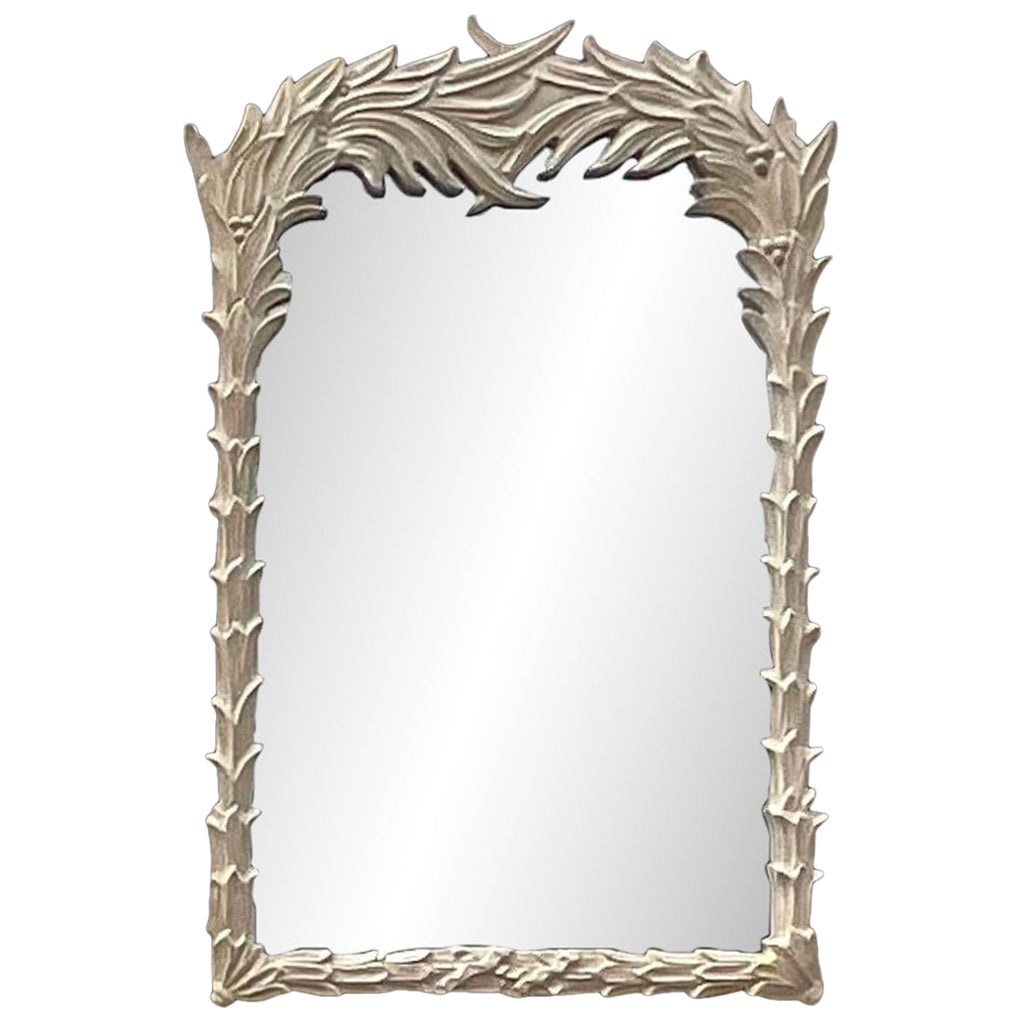White tole Metal Palm Frond Mirror For Sale at 1stDibs