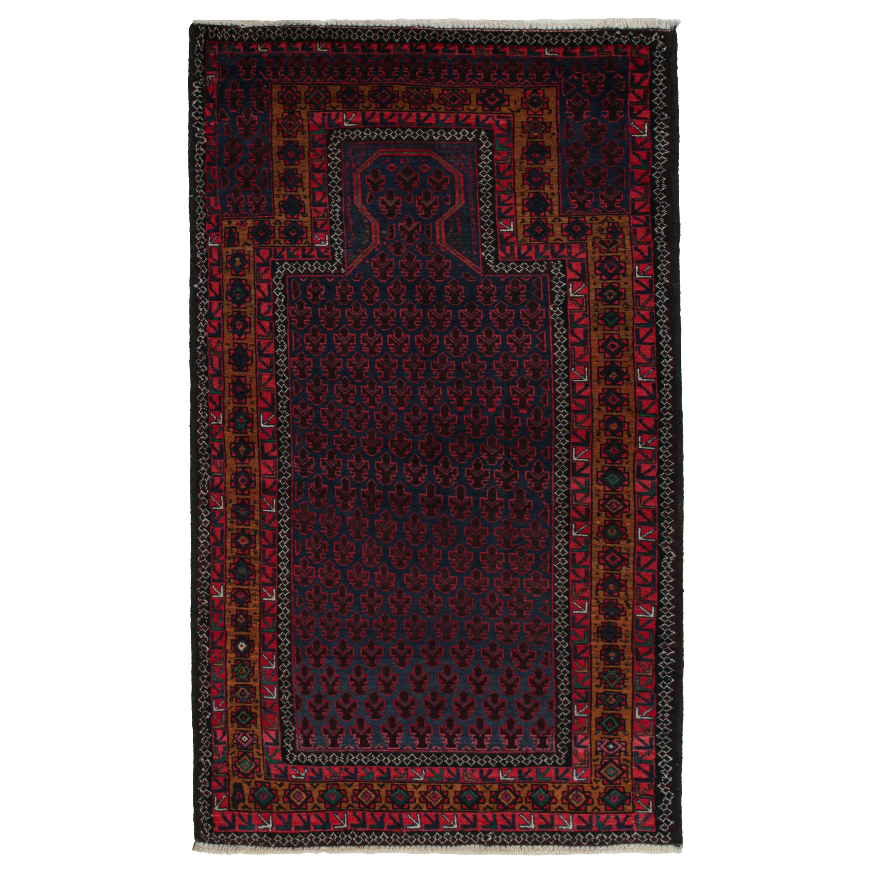 Vintage Baluch Persian rug in Gold with Red Blue&Black Patterns from ...