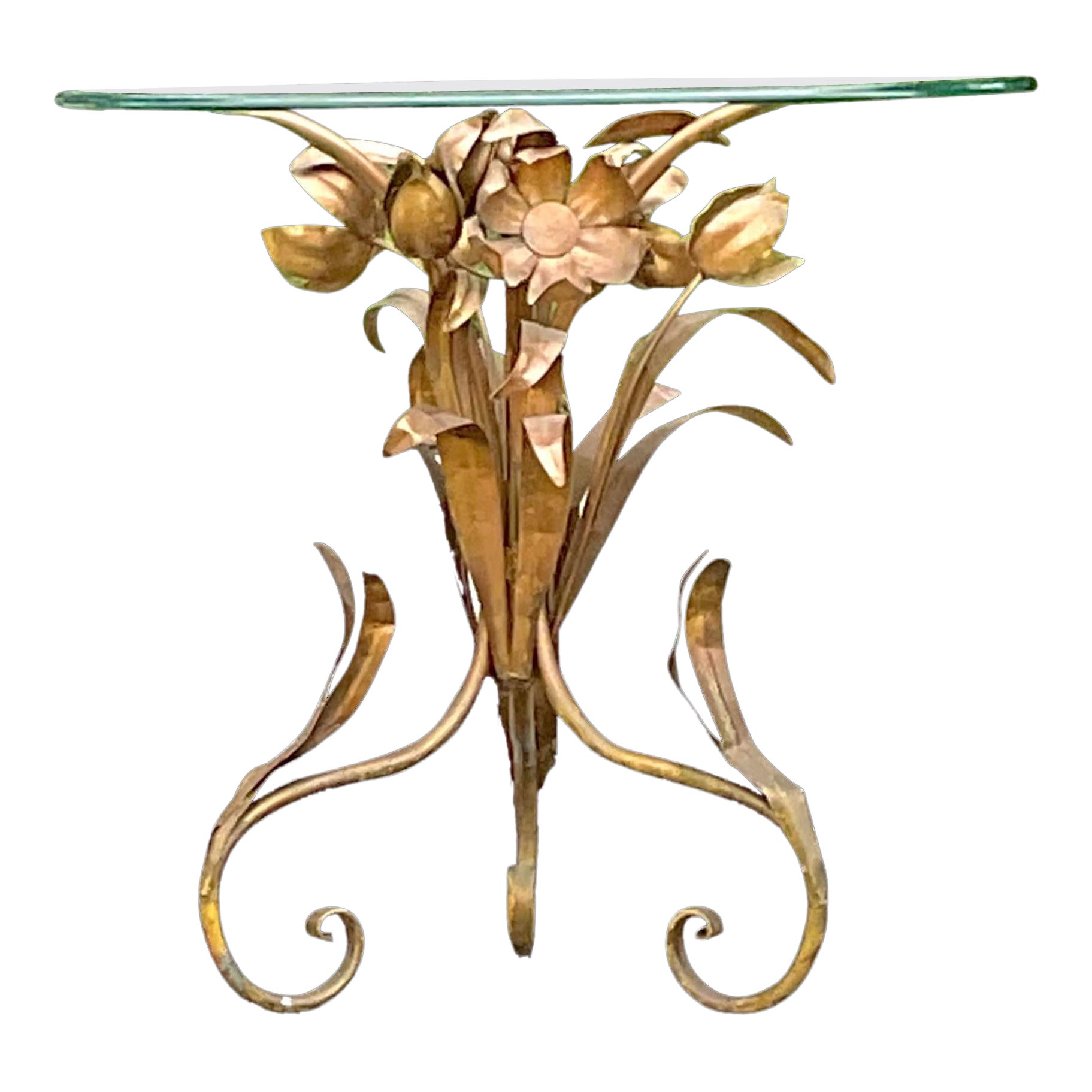 Mid 20th Century Vintage Regency Gilt Floral Tole Side Table For Sale ...