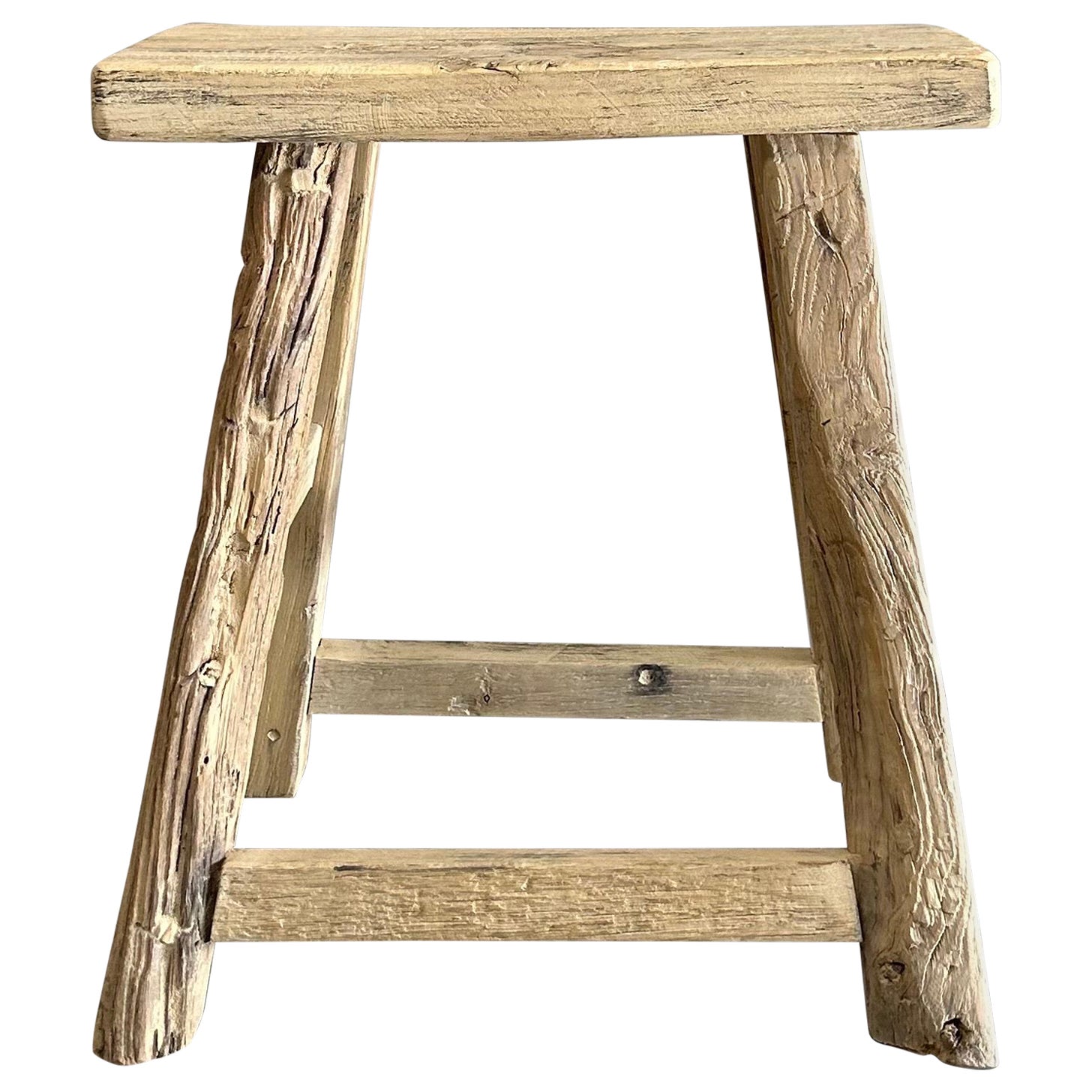 Custom Elm Wood Counter Stool with Upholstered Seat For Sale at 1stDibs