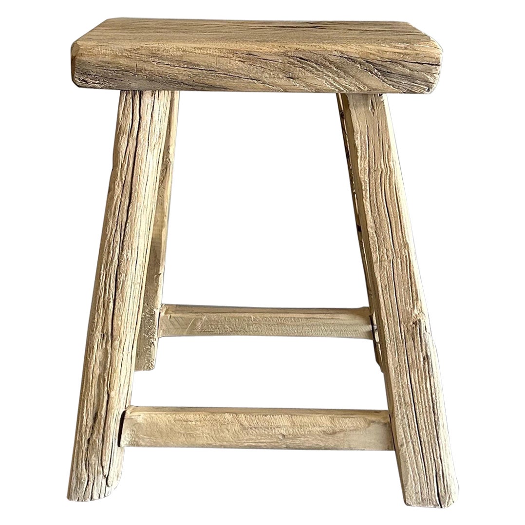 Custom Elm Wood Counter Stool with Upholstered Seat For Sale at 1stDibs