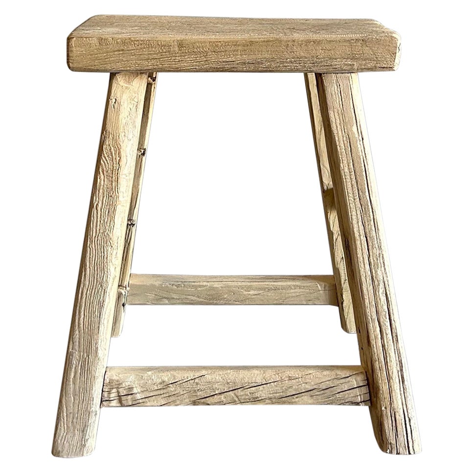 Vintage Reclaimed Elm Wood Stool For Sale at 1stDibs