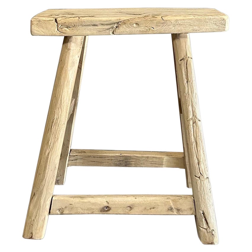 Vintage Reclaimed Elm Wood Round Stools For Sale at 1stDibs