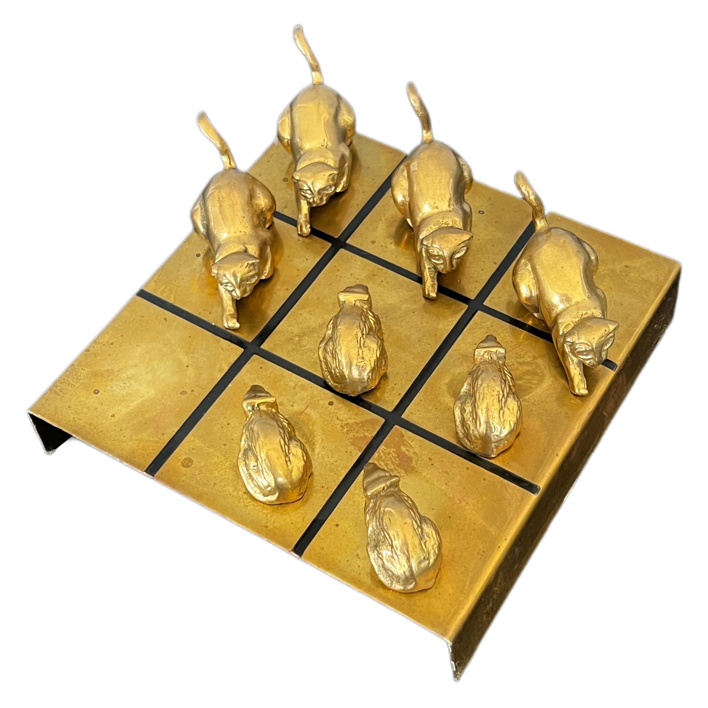 Vintage Modern Brass Cat and Mouse Tic Tac Toe Game/Sculpture - 9 ...