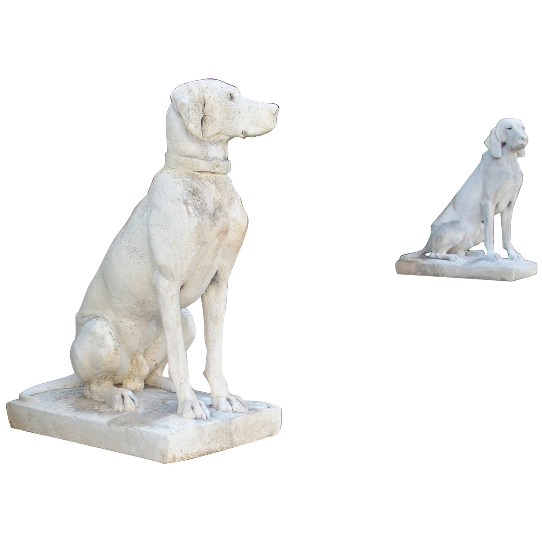 Pair of Cast Stone European Pointers on Pedestals after Jacquemart ...
