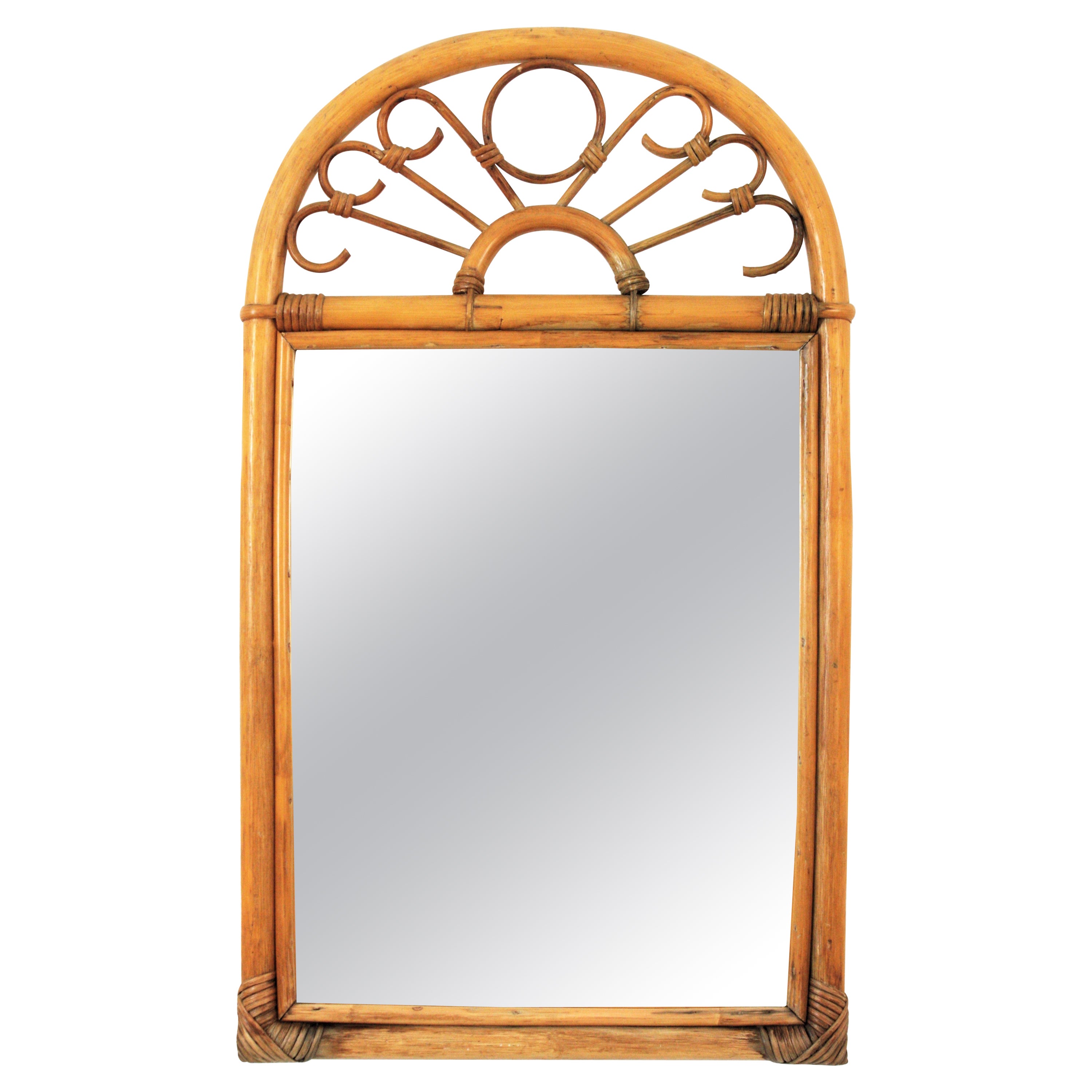 Bamboo Rattan Large Rectangular Mirror with Geometric Frame, 1960s For ...