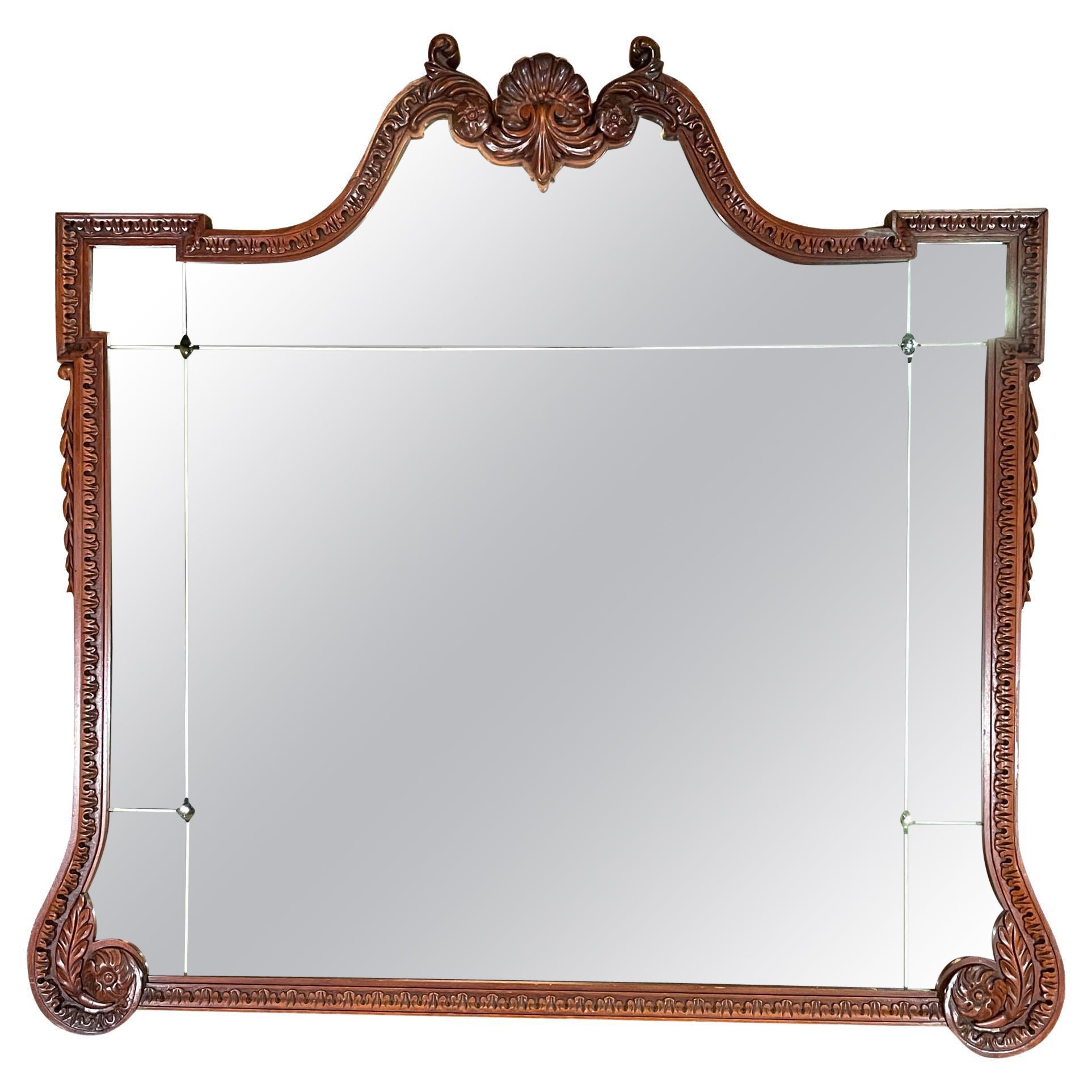 Carved Vintage Mahogany Mirror For Sale at 1stDibs