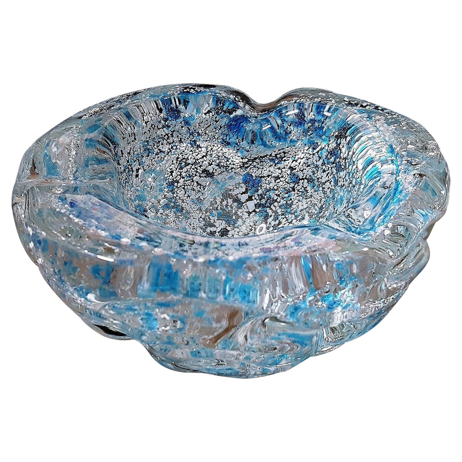 Murano Glass Bowl, Blue A Macchia and Silver Fleck in Clear Glass ...
