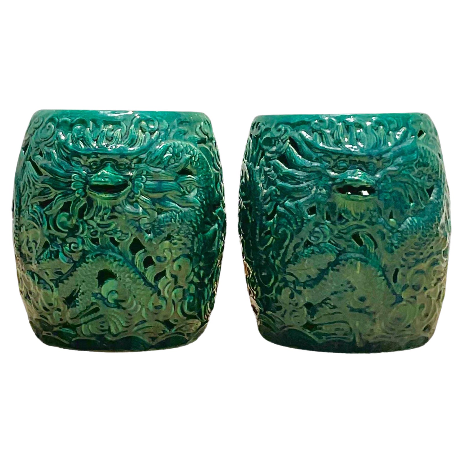 Vintage Boho Glazed Ceramic Stools - a Pair For Sale at 1stDibs