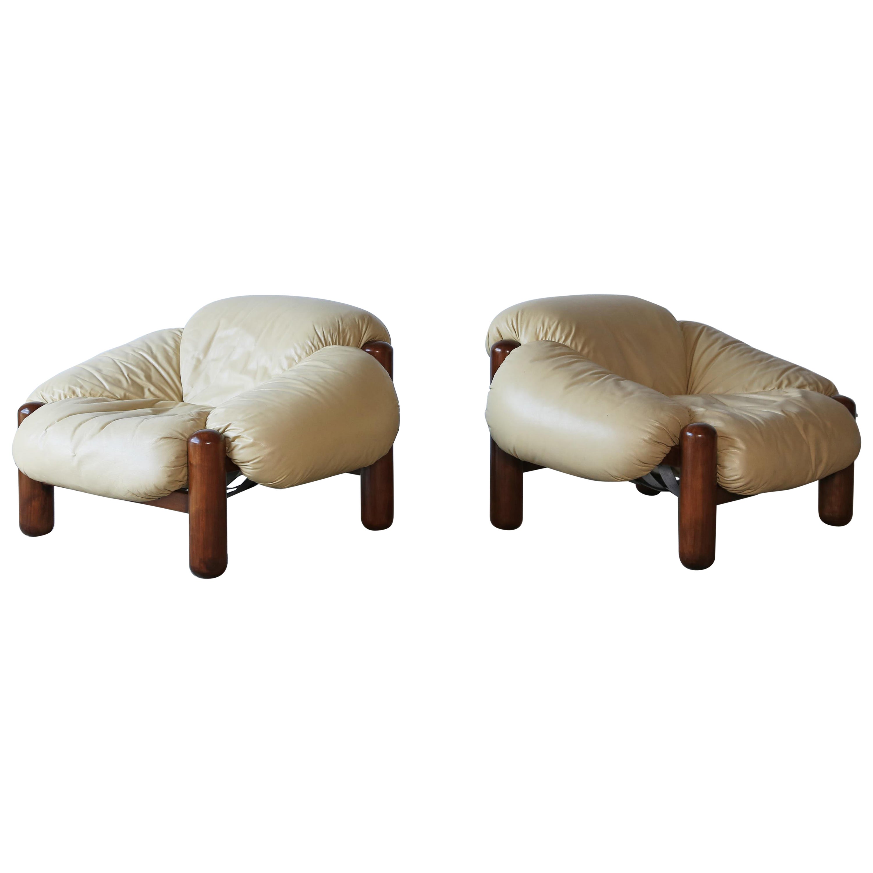 Pair of Rare Lounge Chairs, Italy, 1970s at 1stDibs