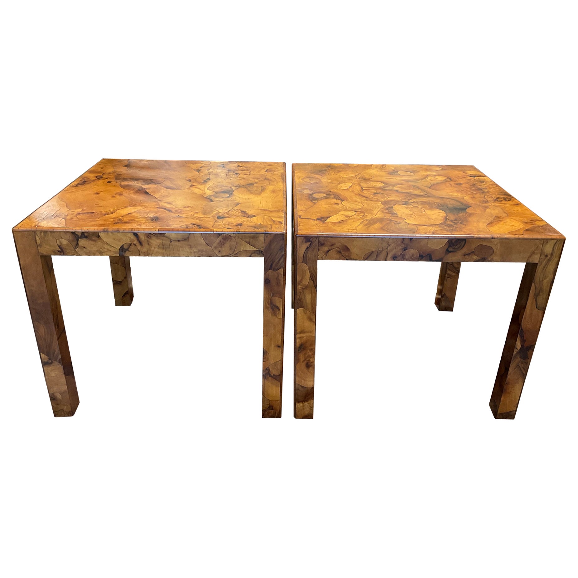 Pair of Italian Parquetry Burl Parson Side Tables For Sale at 1stDibs