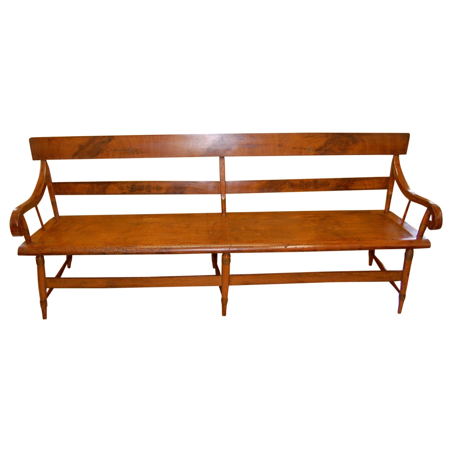 American Mid 19th Century Long Bench with Original Grain Painting and ...