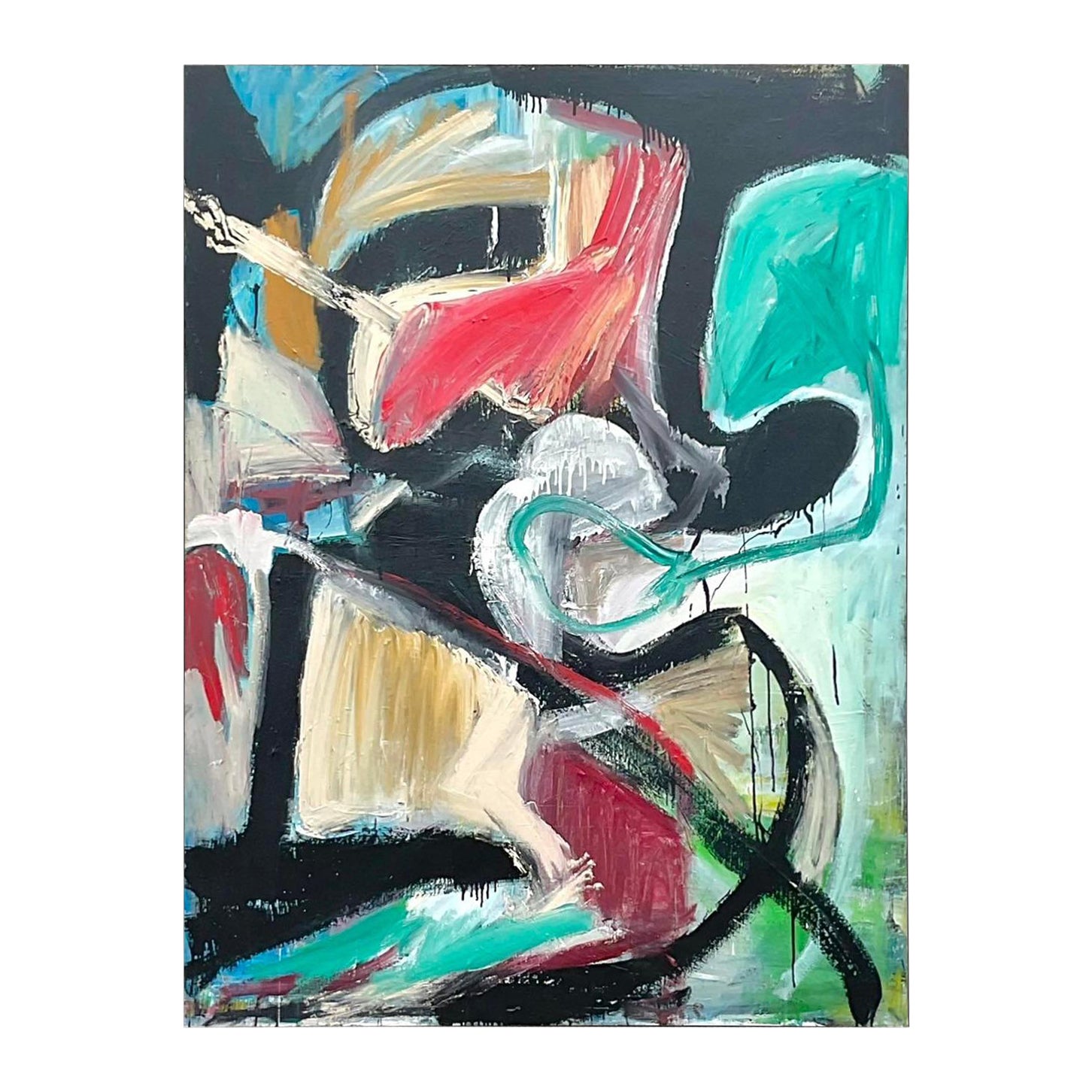 Vintage Boho Signed Original Abstract Oil Painting on Canvas For Sale ...