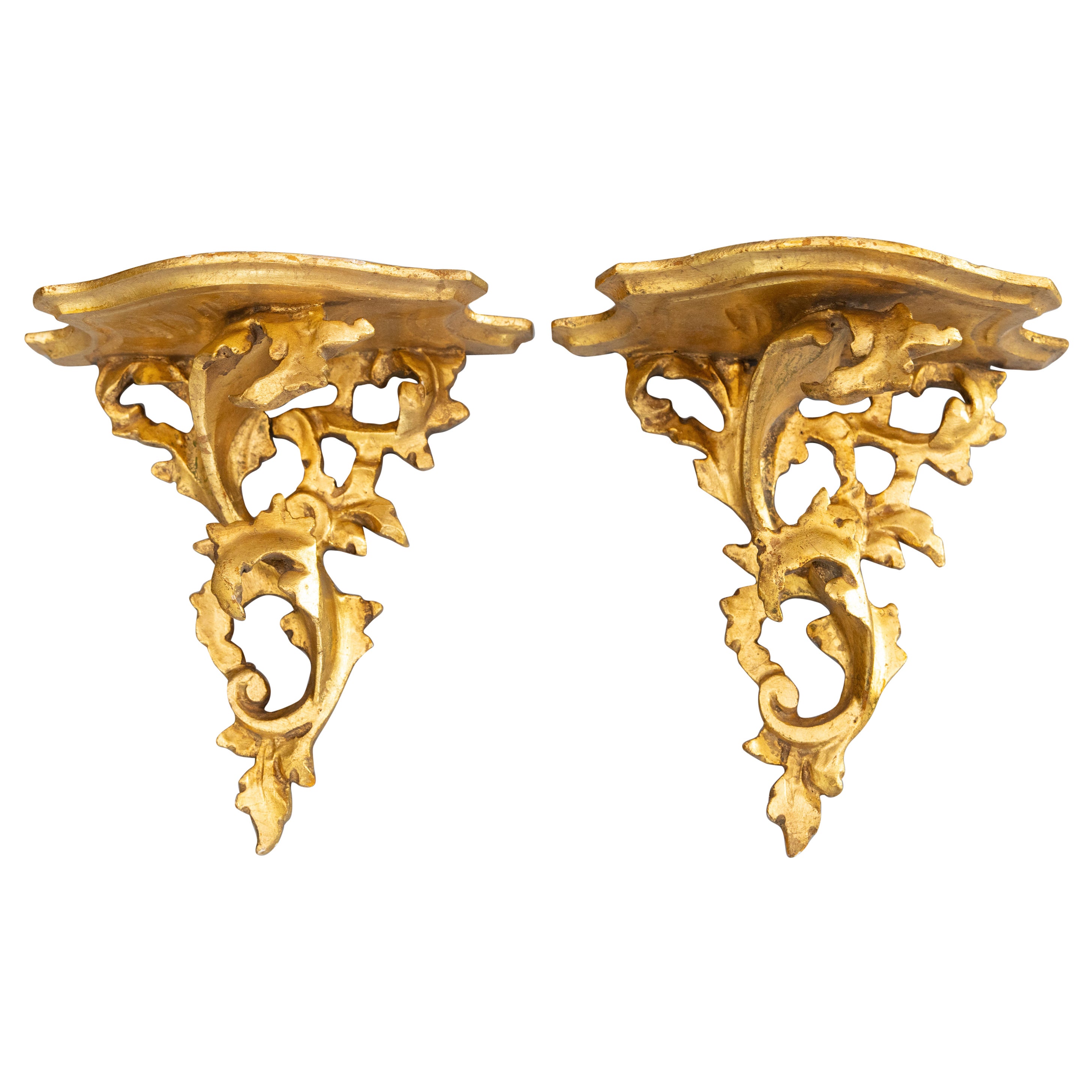 A Pair of Italian Gilt Wood Rococo Style Wall Bracket Shelves For Sale ...