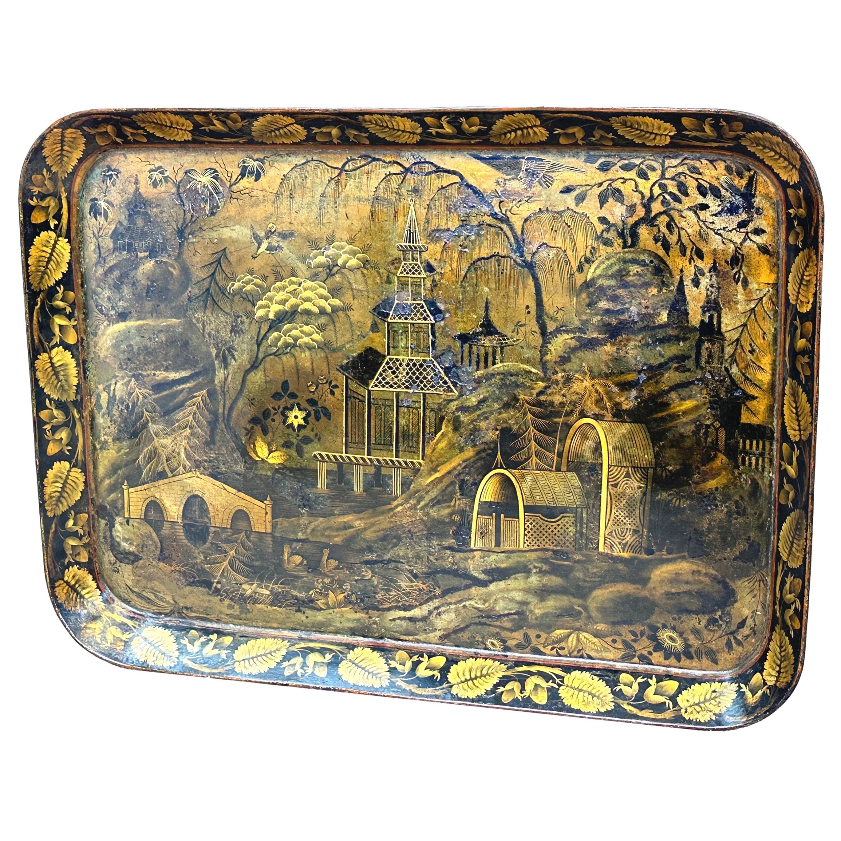 Regency Toleware Tin Tray For Sale at 1stDibs