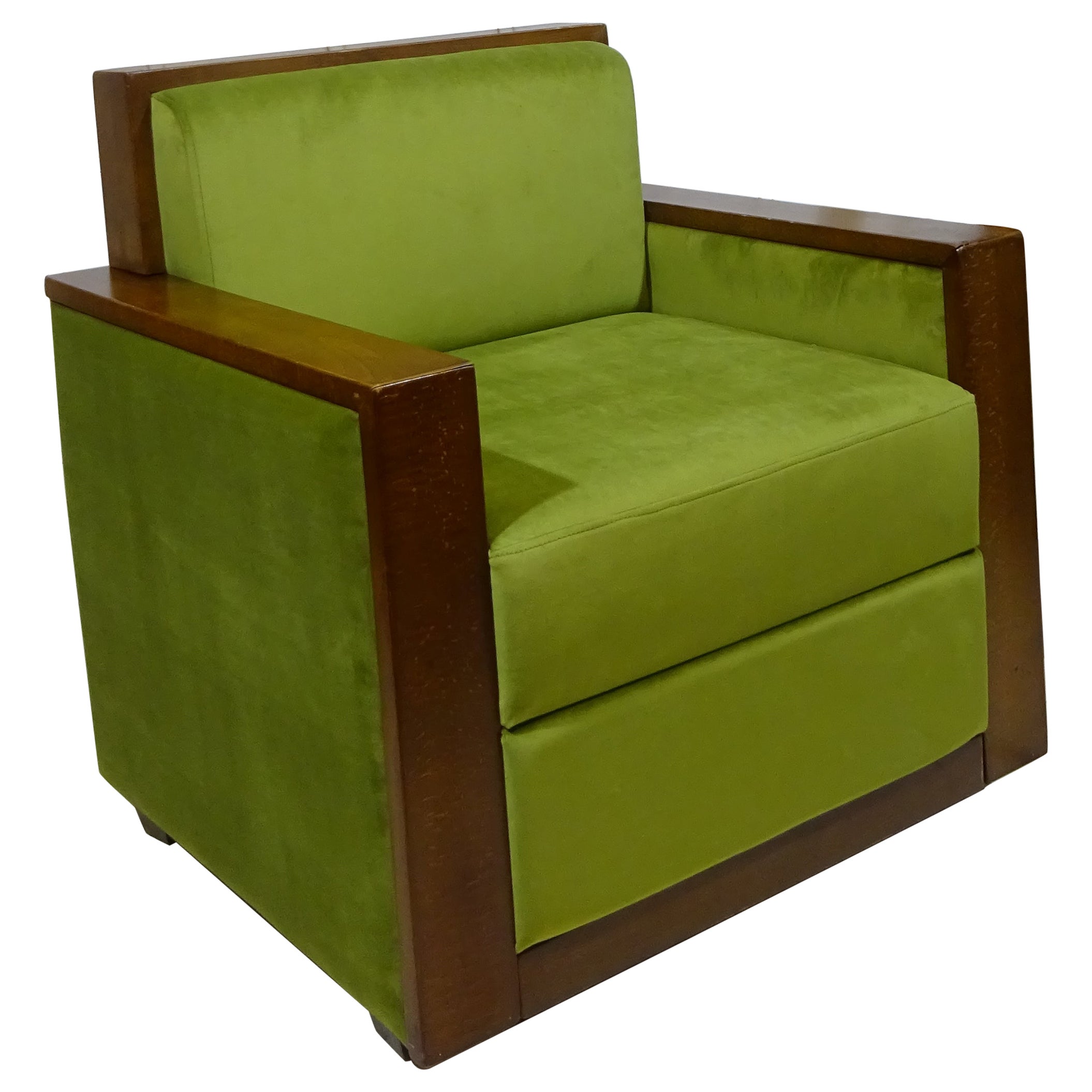 Mid Century Cube Club Chair in Velvet For Sale at 1stDibs