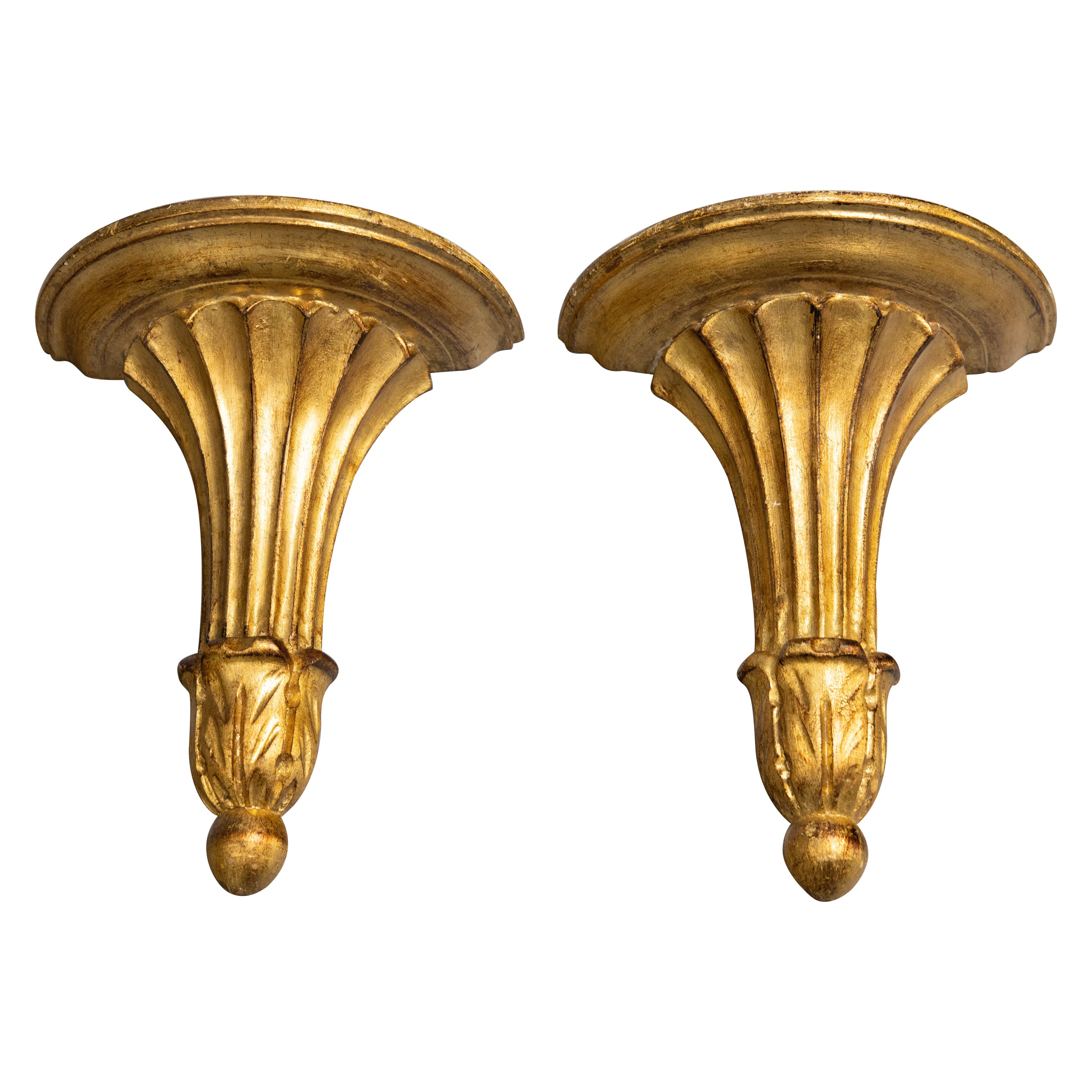 Pair of Mid 20th Century Italian Carved Giltwood Wall Brackets Shelves ...