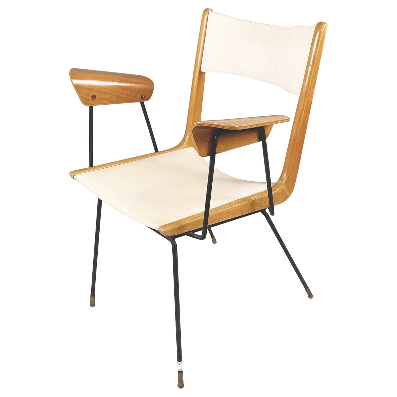 Italian mid-century modern Chair Boomerang in beige sky, wood and metal ...