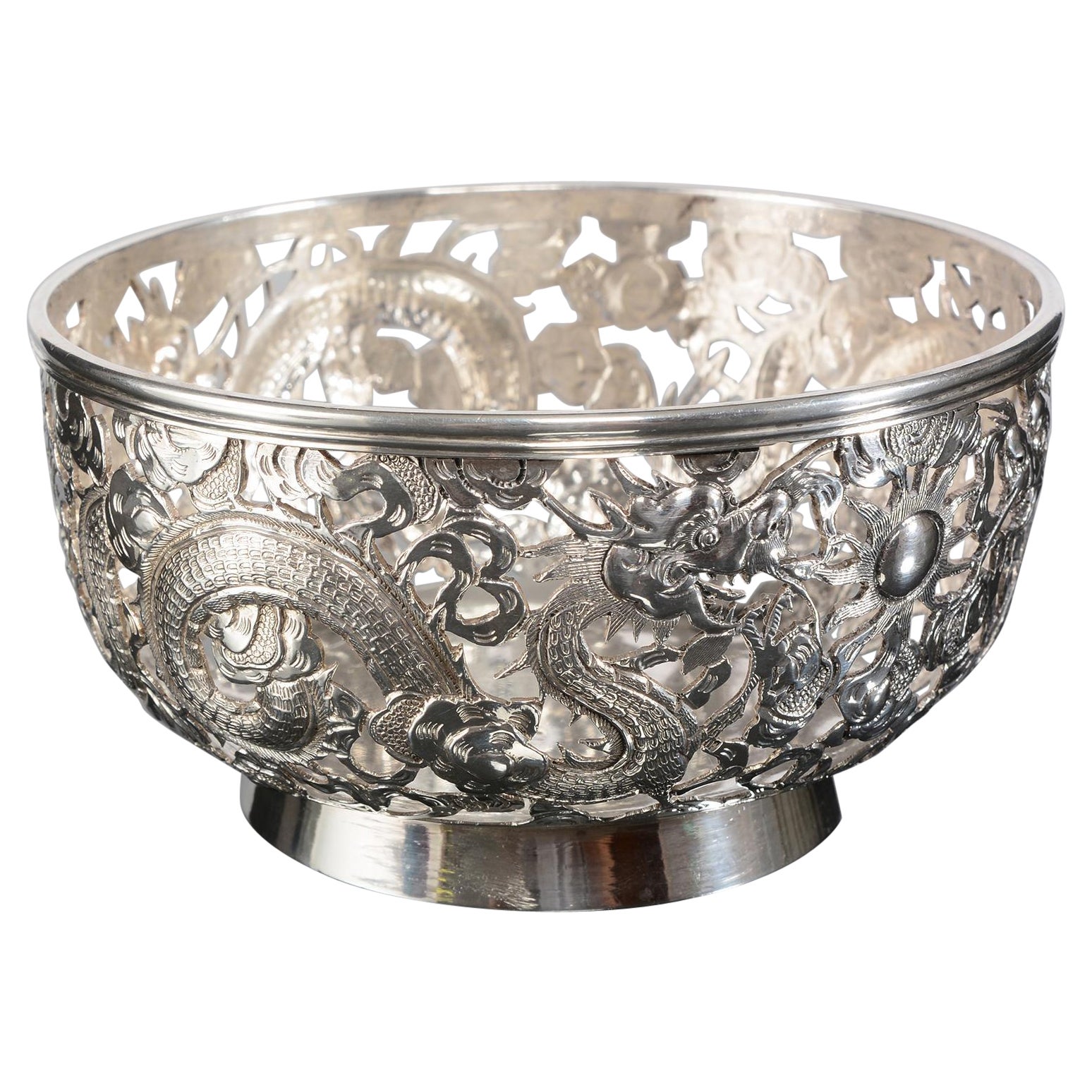 Small pierced antique Chinese silver bowl For Sale at 1stDibs