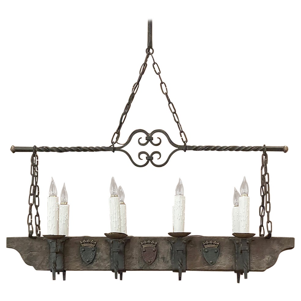 Rustic Oak and Iron Chain 12 Light Chandelier For Sale at 1stDibs