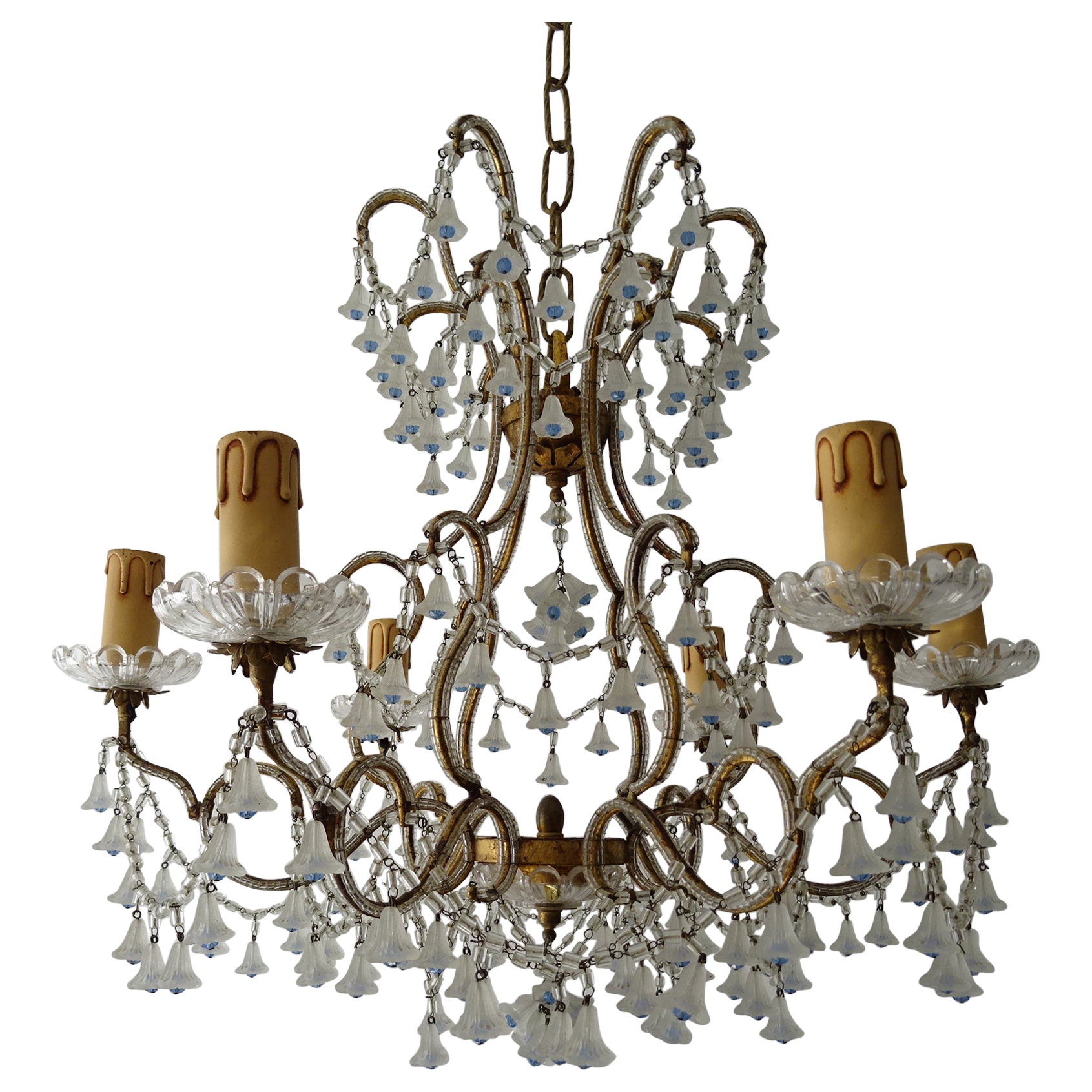 Rare French Beaded Murano Flower Bells Blue Beads Chandelier, circa ...
