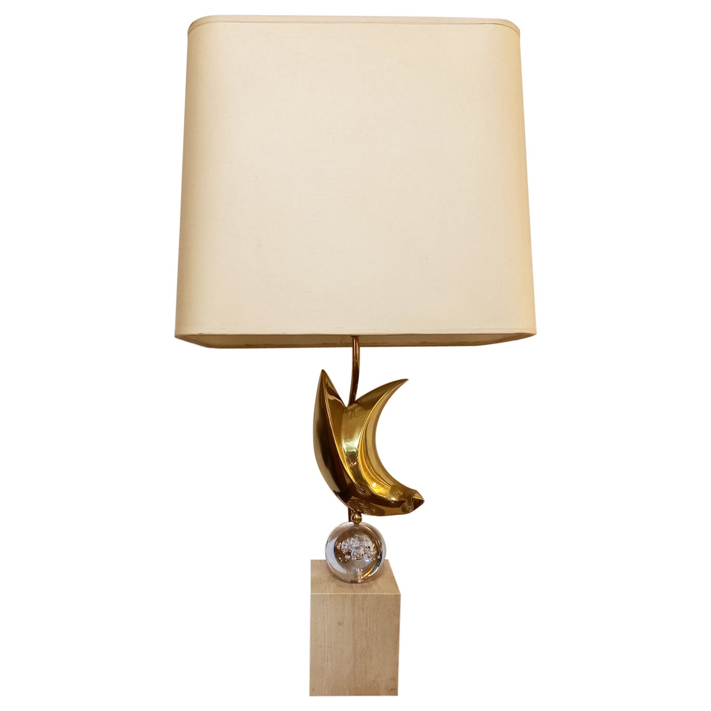 Rouge de Rance Geometric Red Marble Plinth Table Lamp, Brass Art Deco ...