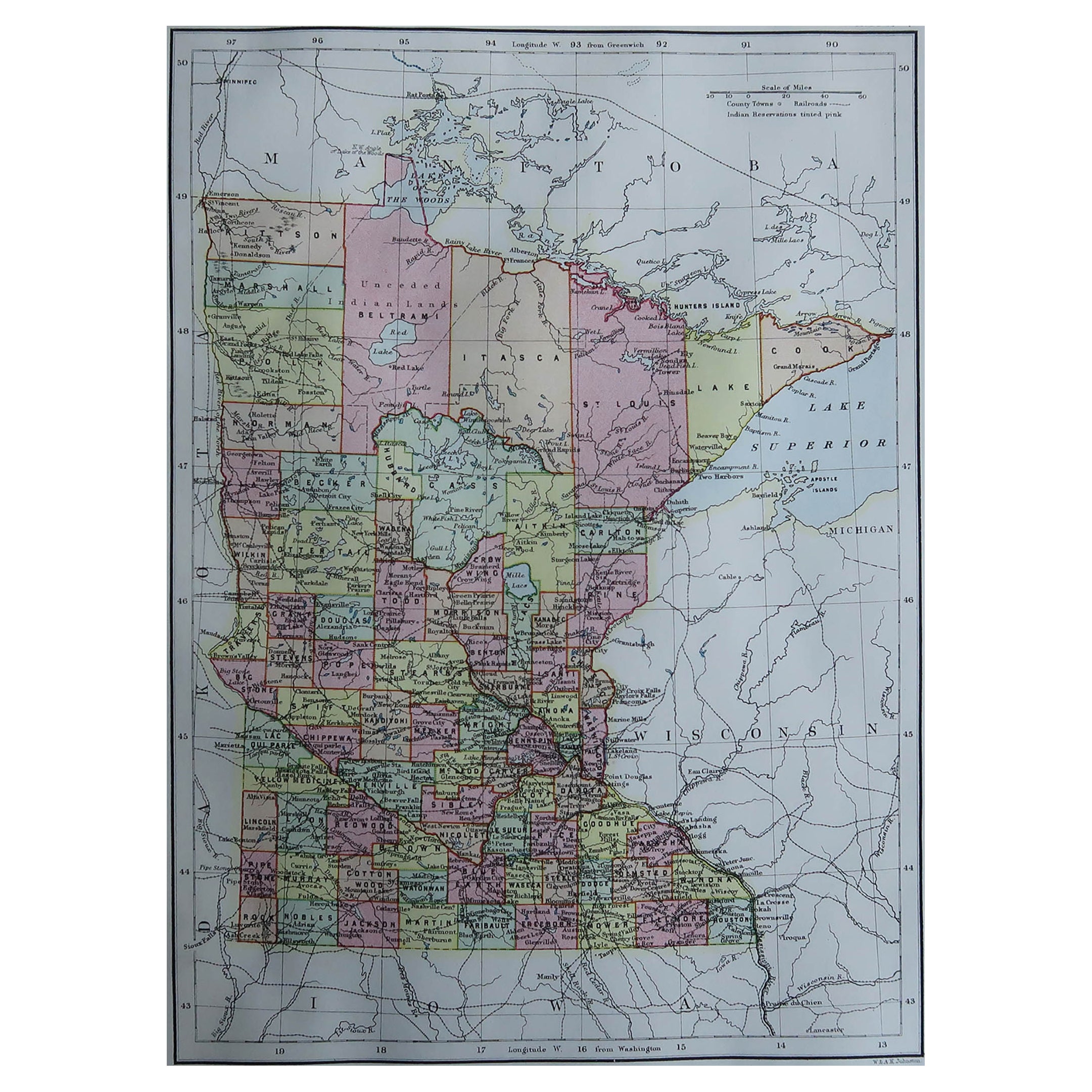 Original Antique Map of Minnesota, 1889 at 1stDibs