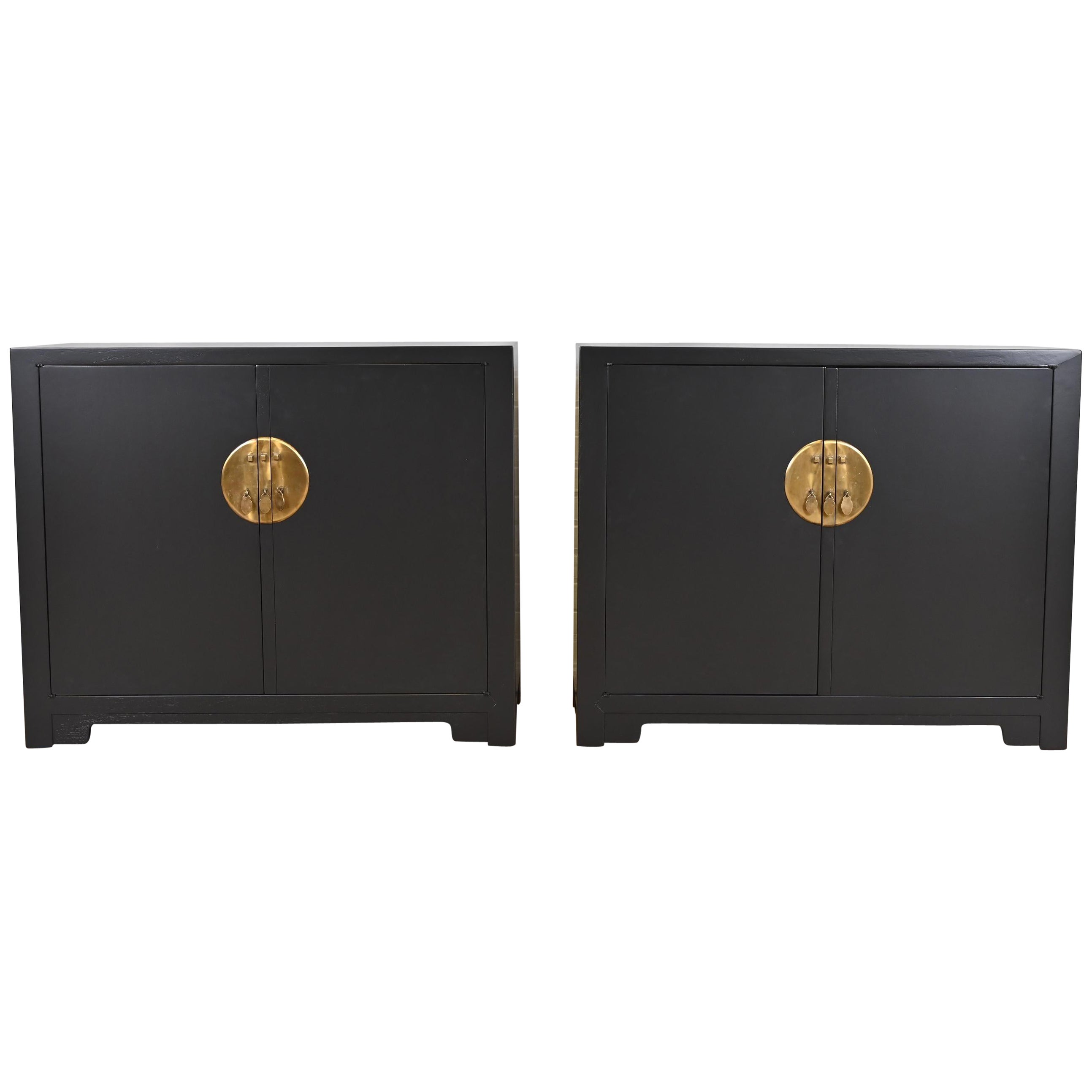 Michael Taylor for Baker Furniture Black Lacquered Bar Cabinet, Newly Refinished For Sale at 1stDibs