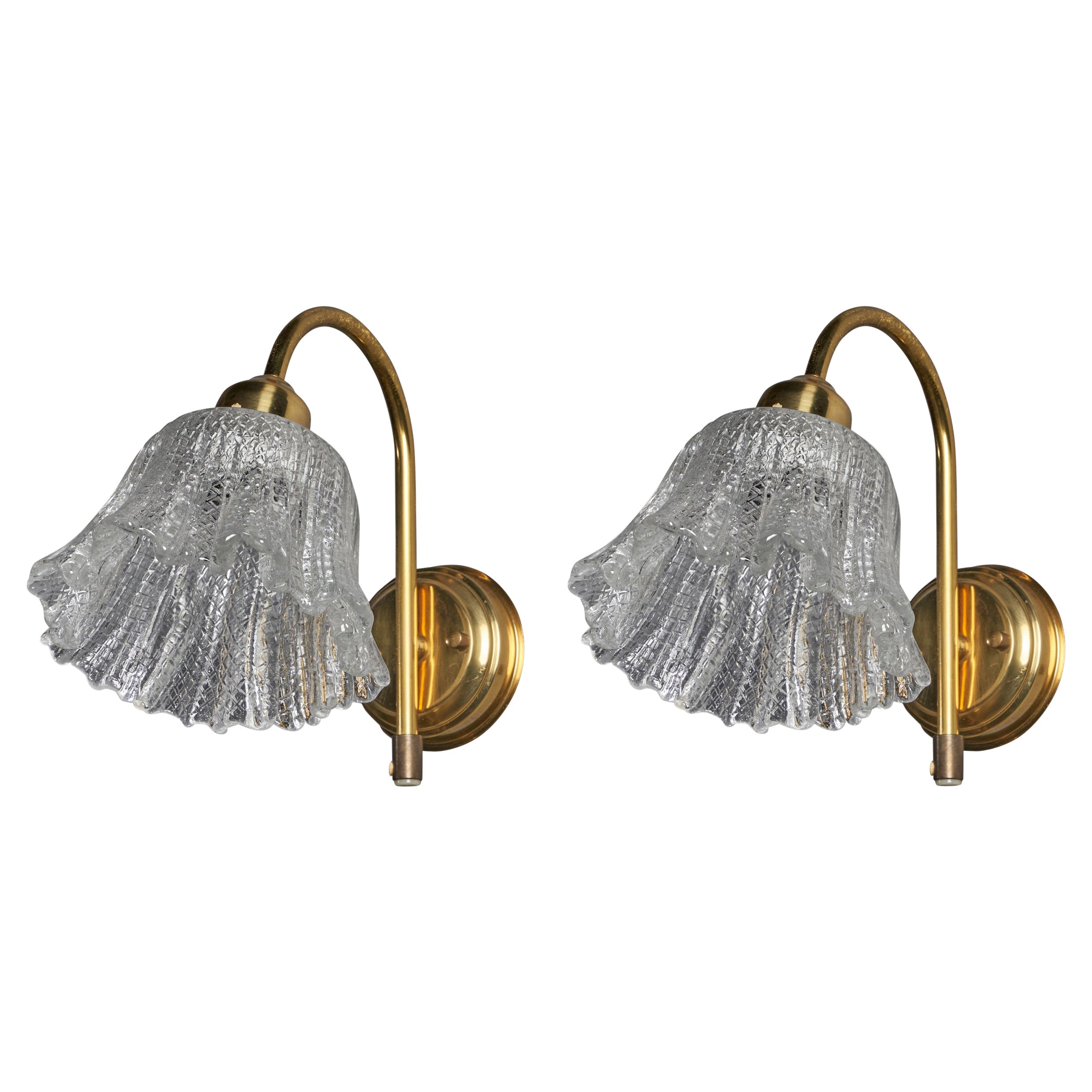 GBW, Wall Lights, Brass, Glass, Sweden, 1970s For Sale at 1stDibs