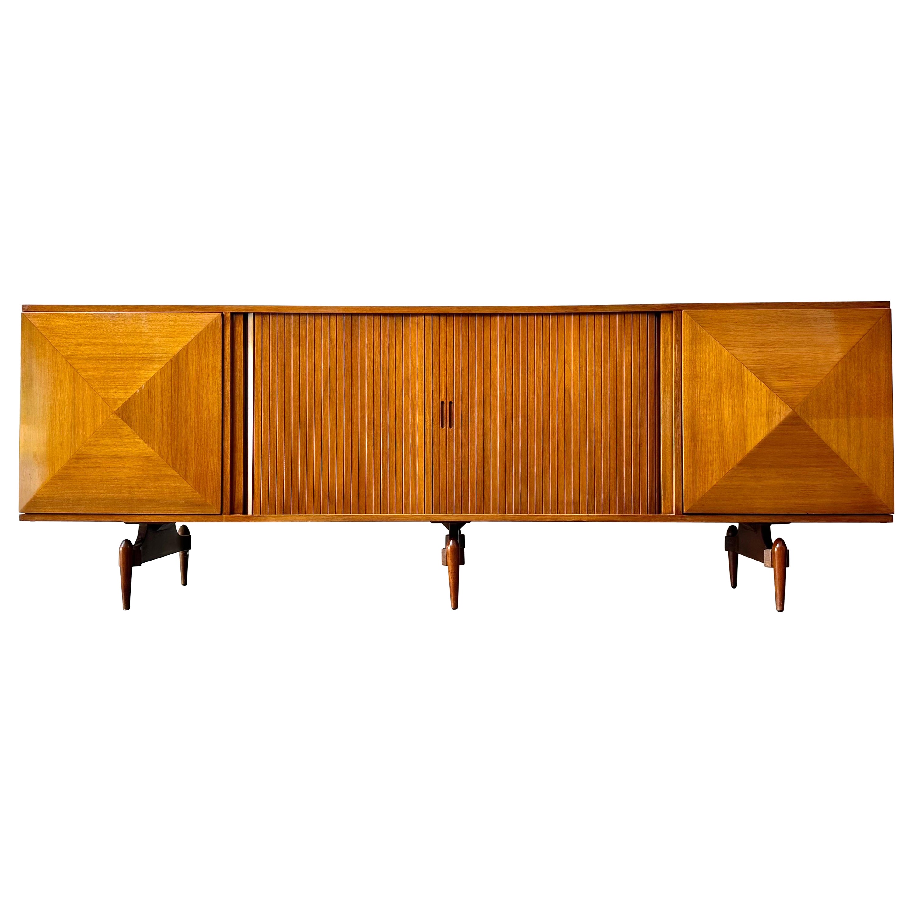 Sculpted diamond front extra long credenza For Sale at 1stDibs