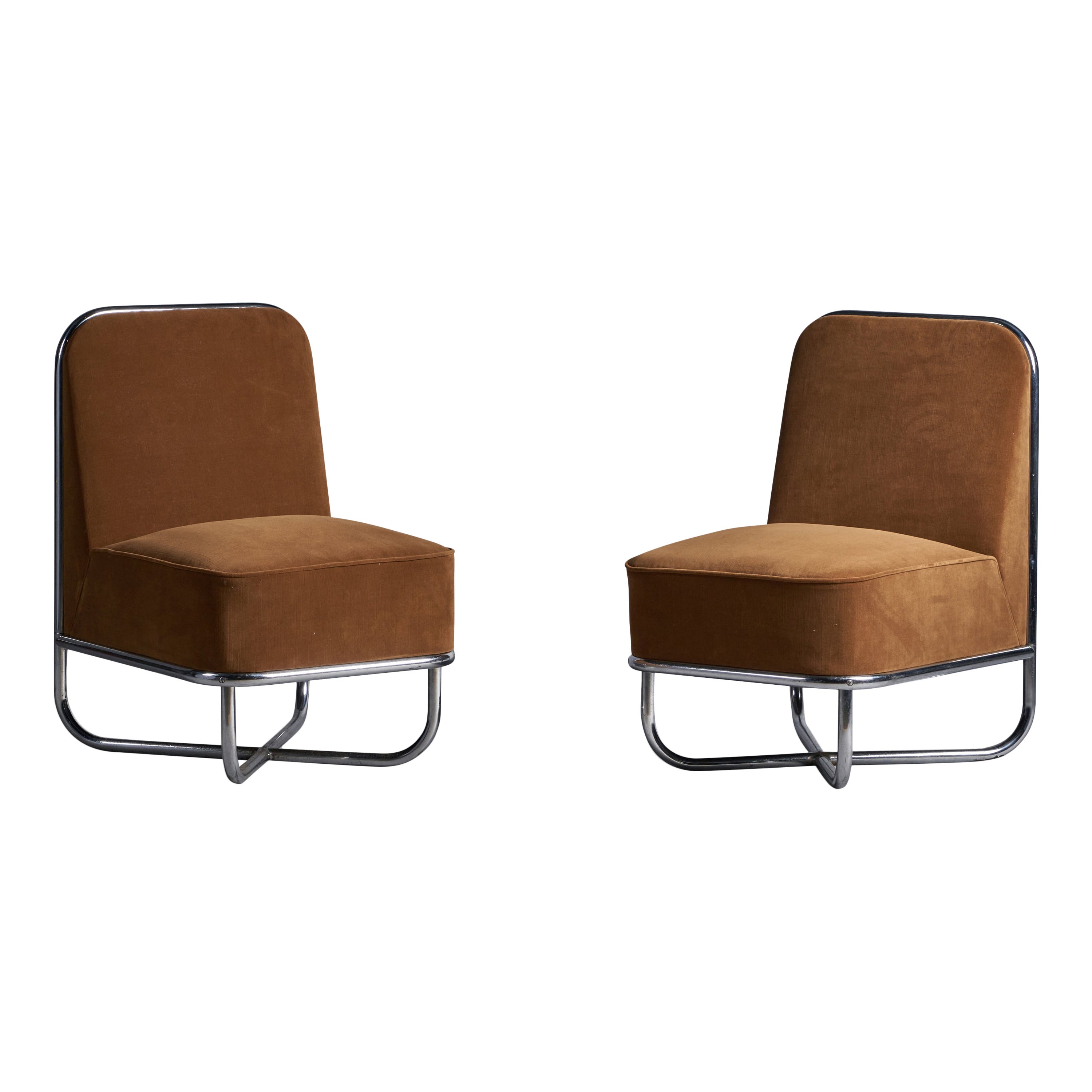 American Designer, Slipper Chairs, Tubular Steel, Velvet, USA, 1930s ...