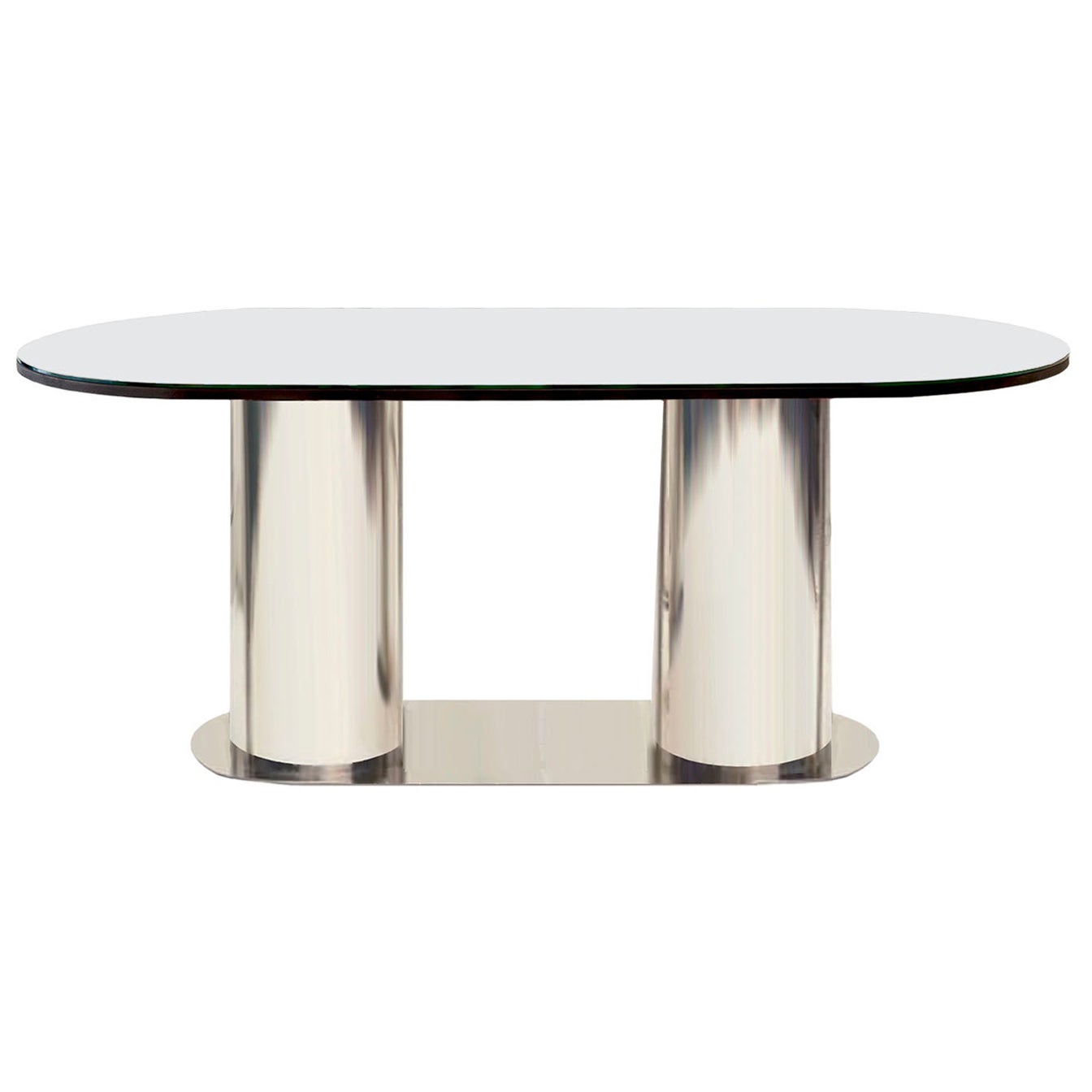 Dining Table Sculptural Stainless Steel Mirror Disks Base Tempered ...