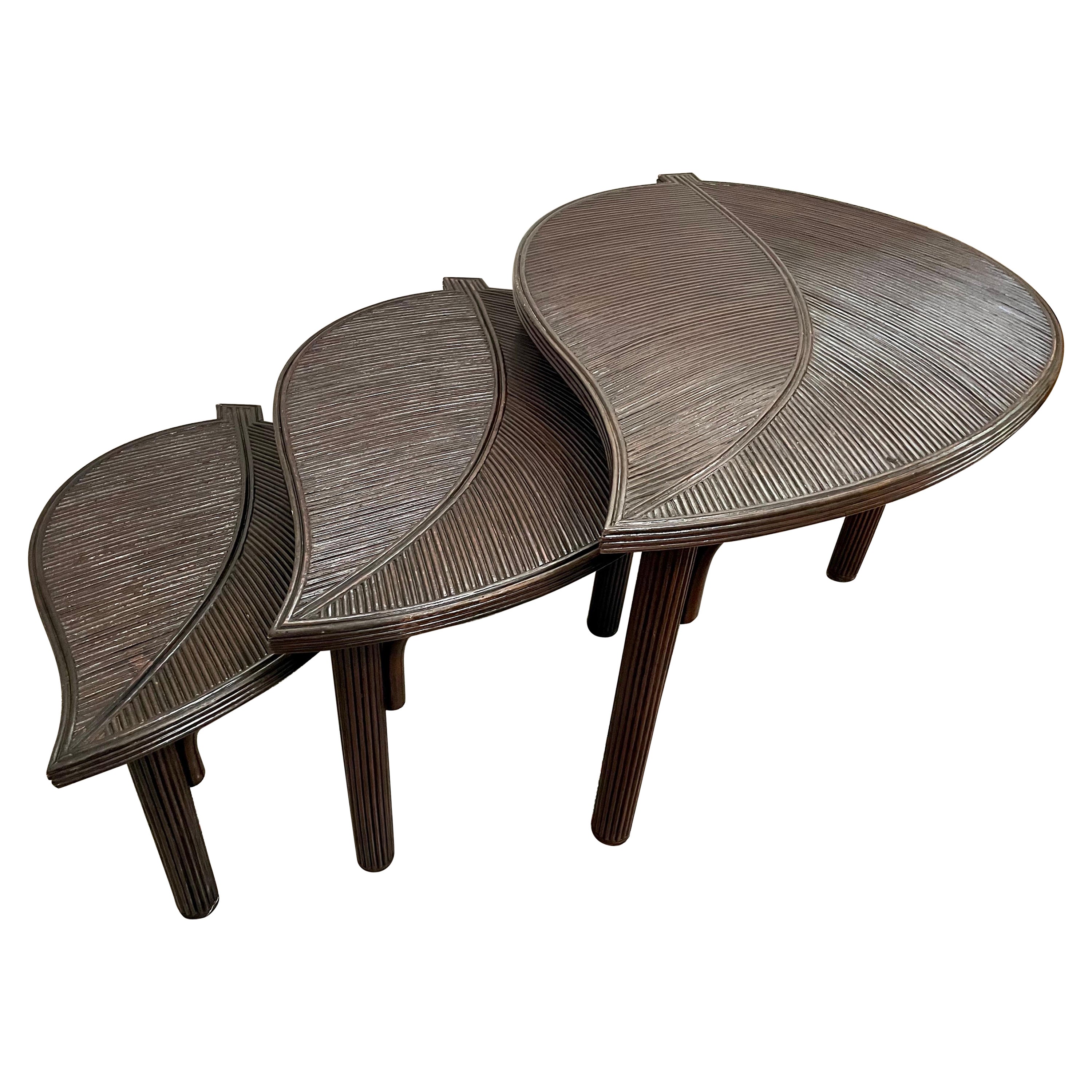 1970s Vintage Pencil Reed Rattan Leaf Shaped Nesting Tables - Set of 3 ...