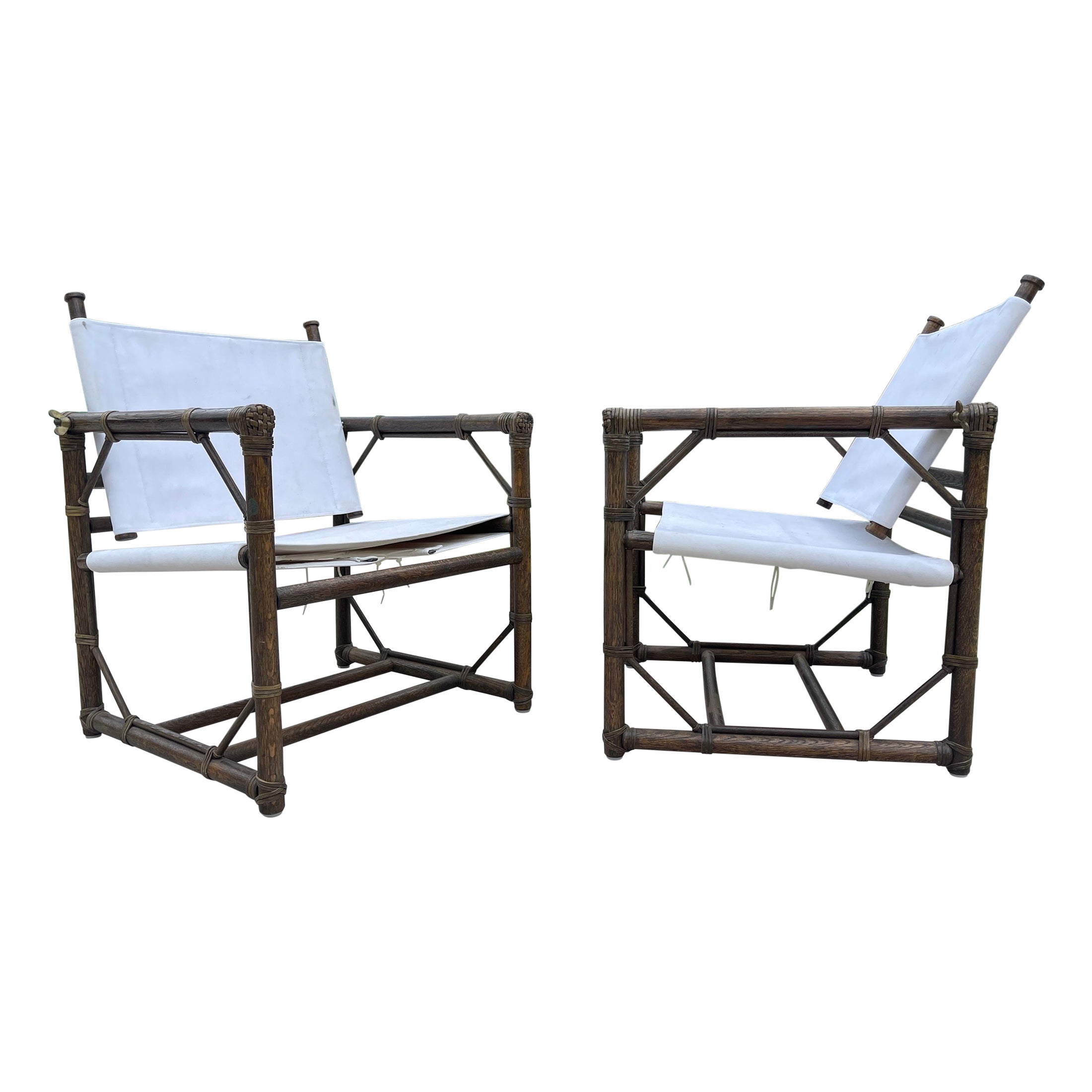 1950s Eleanor Forbes for McGuire “Officer’s Chairs” Oak Campaign Chairs ...