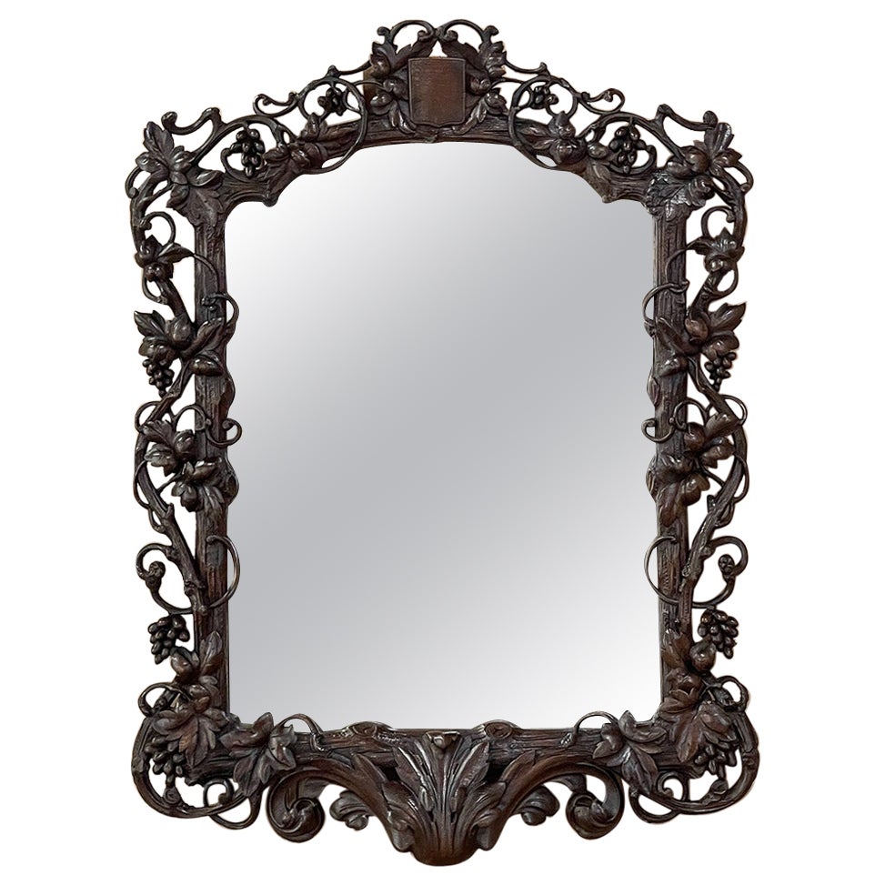 19th Century Hand-Carved Black Forest Wall Mirror For Sale at 1stDibs