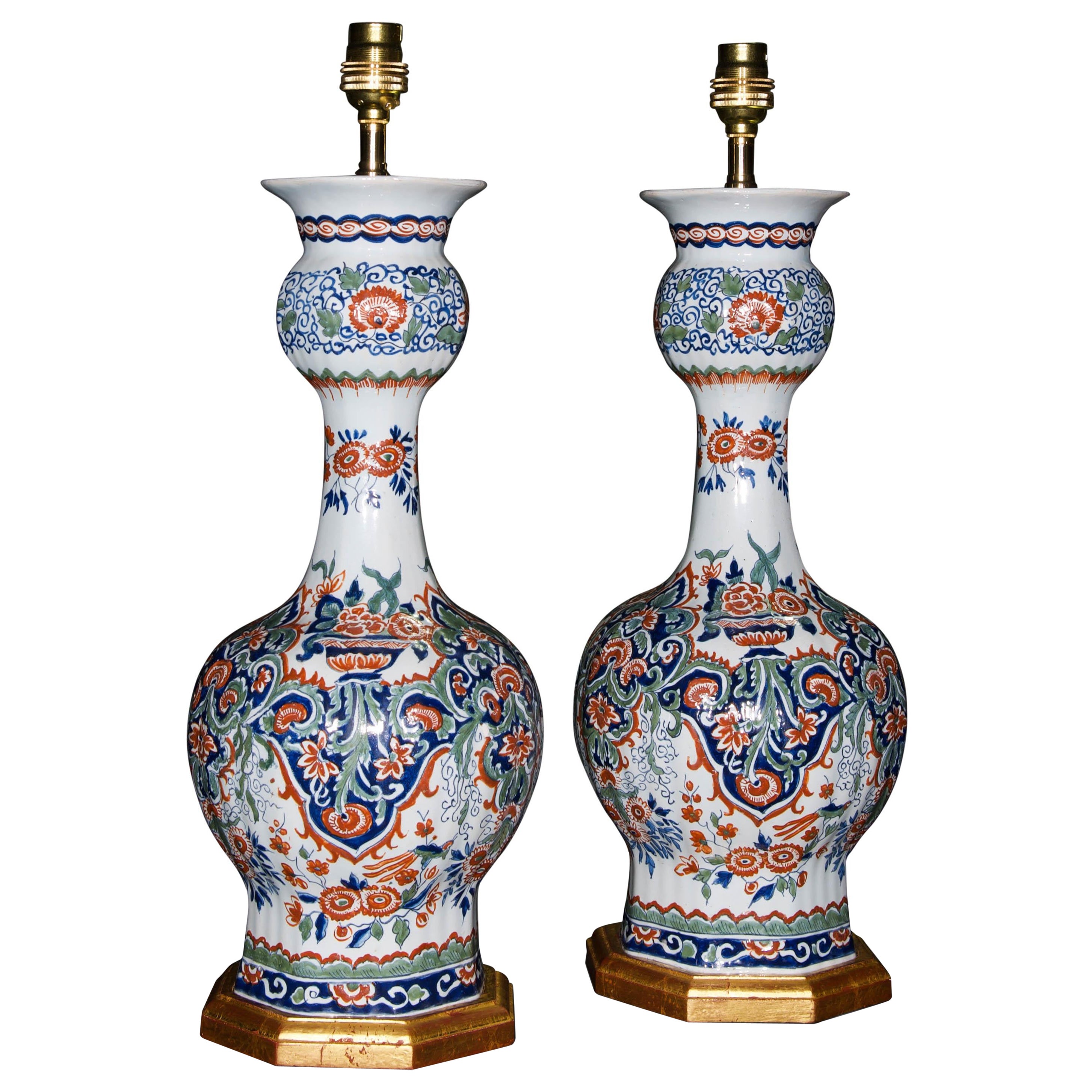 Large Pair of Blue and White 19th Century Delft Double Gourd Table ...