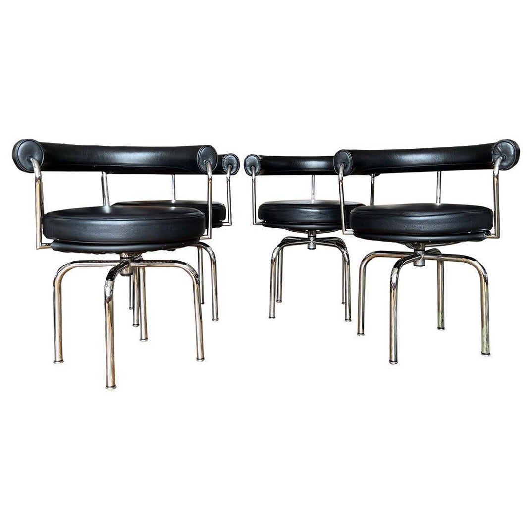 Iconic Charlotte Perriand 'LC7' Swivel Chair in Tubular Steel and ...