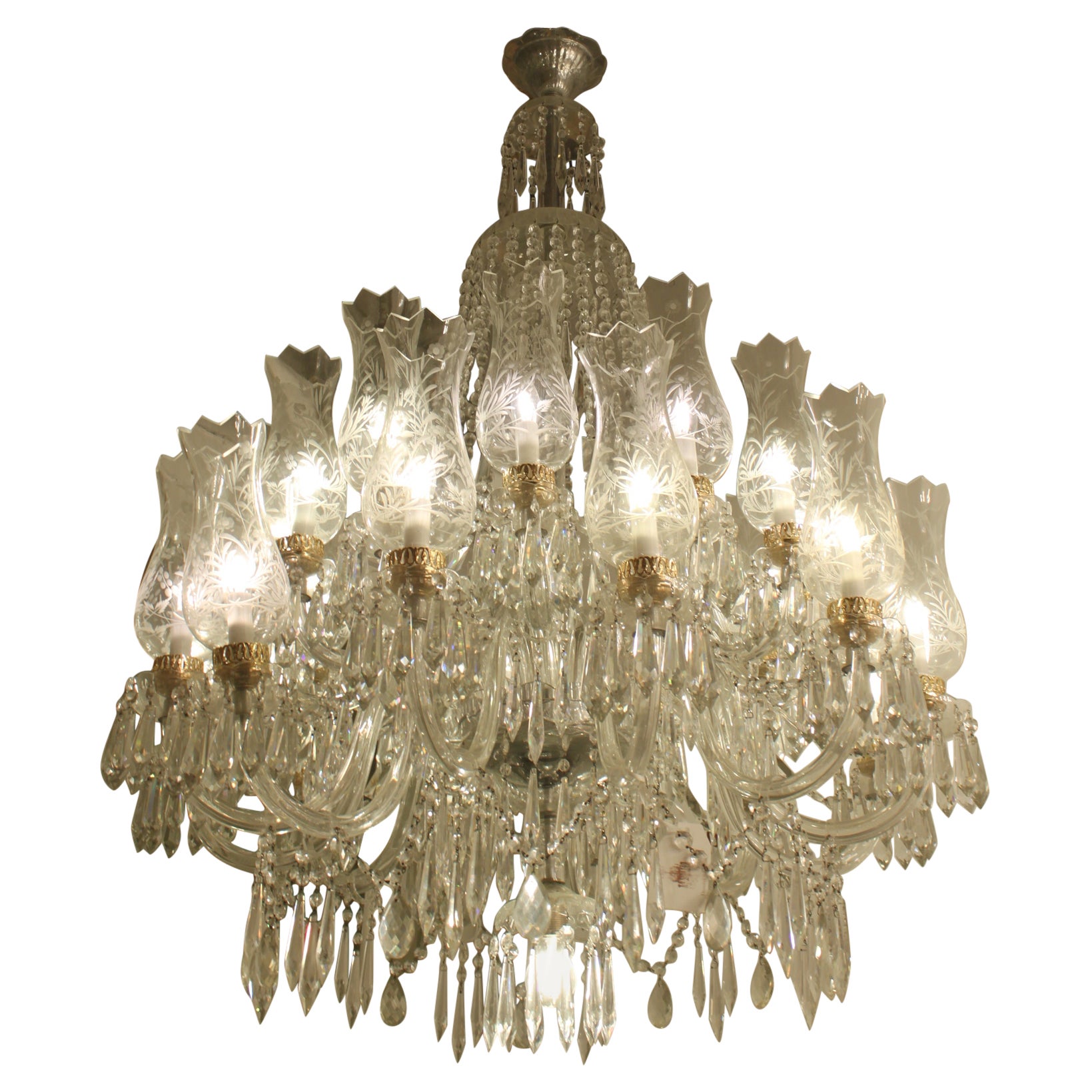 Large English crystal chandeliers with crystal storm shades For Sale at ...