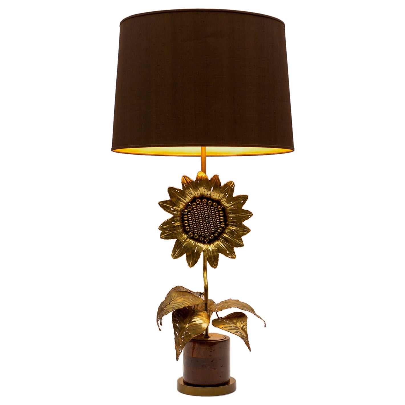 Mid-Century Modern Sunflower Table Lamp made in Brass and Wood, 1960s ...