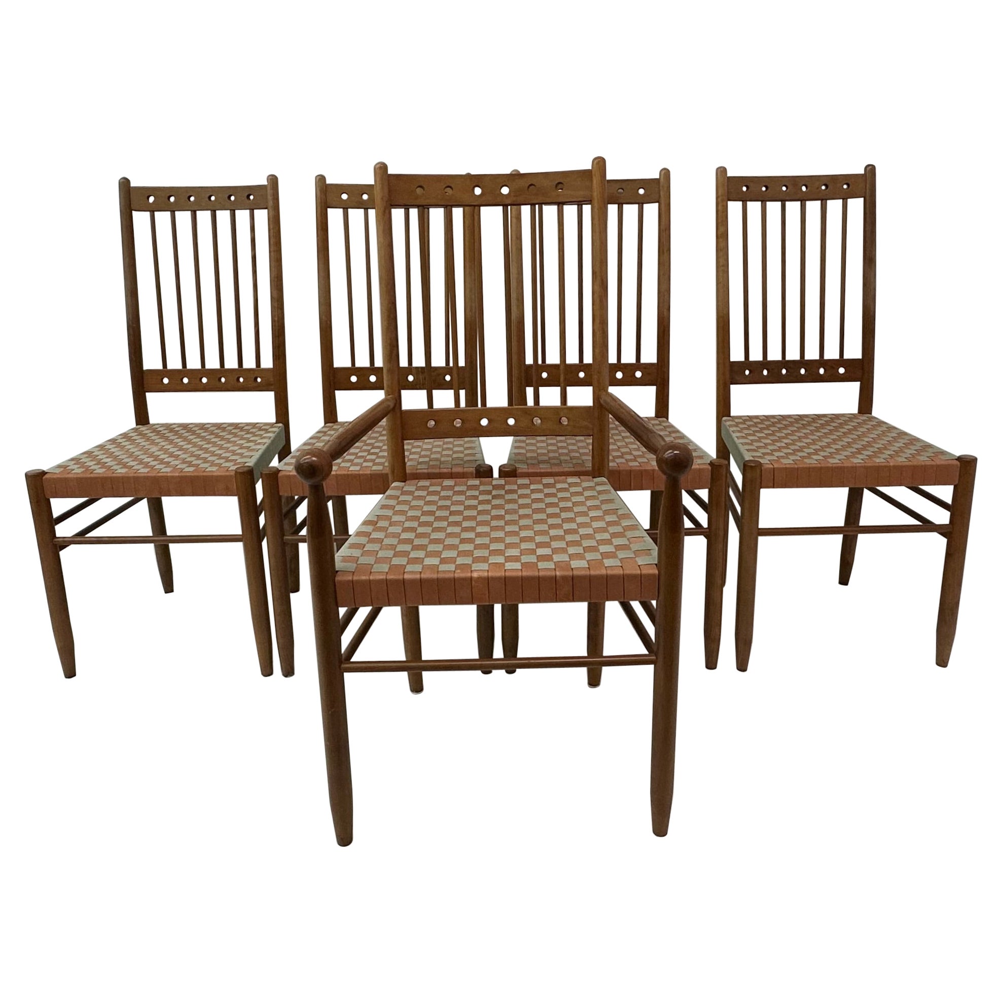 Set of 5 Vintage dining chairs woven seating , 1980’s For Sale at 1stDibs