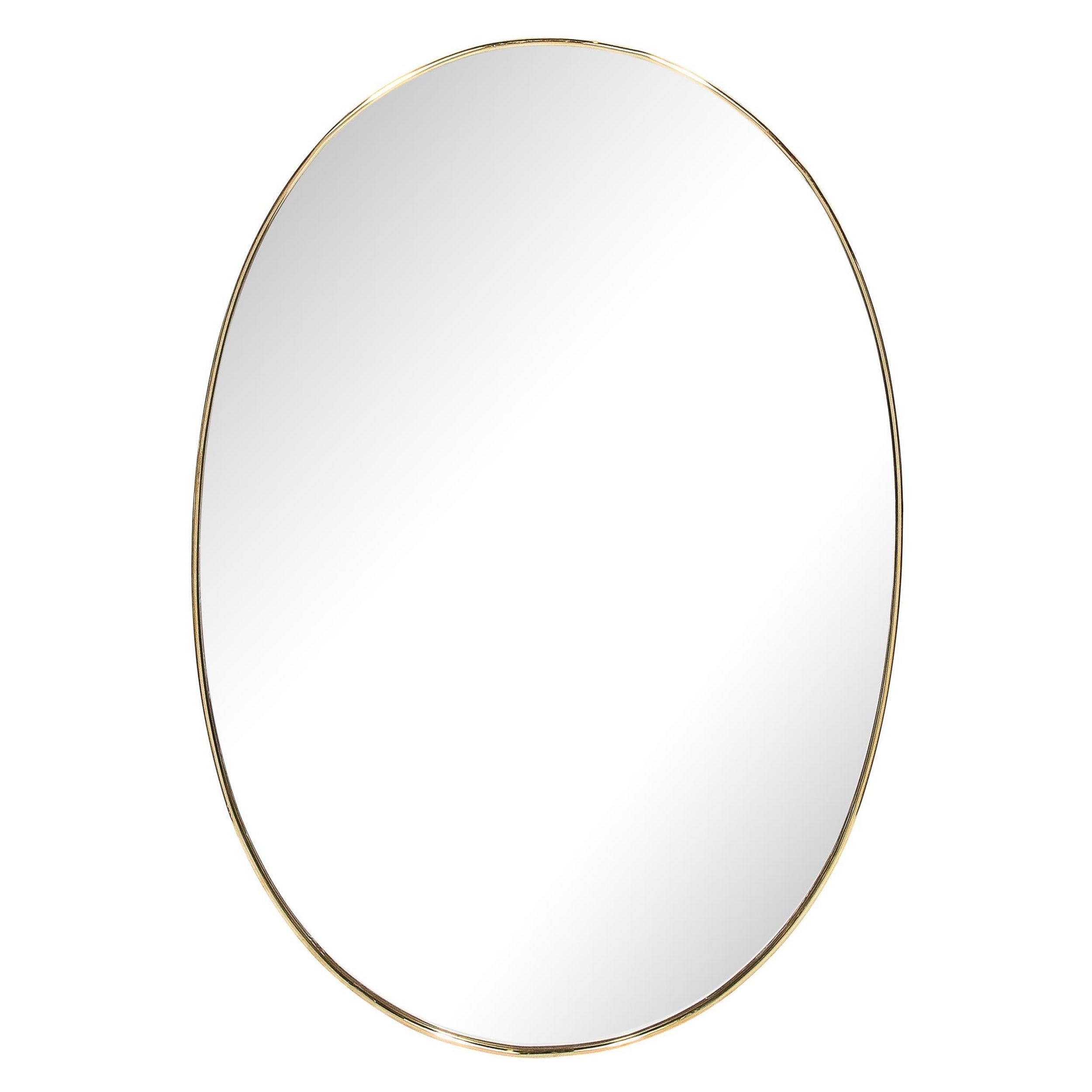 Espejo Ovalado Modernista de Mediados de Siglo Envuelto en Latón Pulido ...