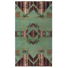 Antique Green Chinese Art Deco Rug with Multoclor Floral Design For ...