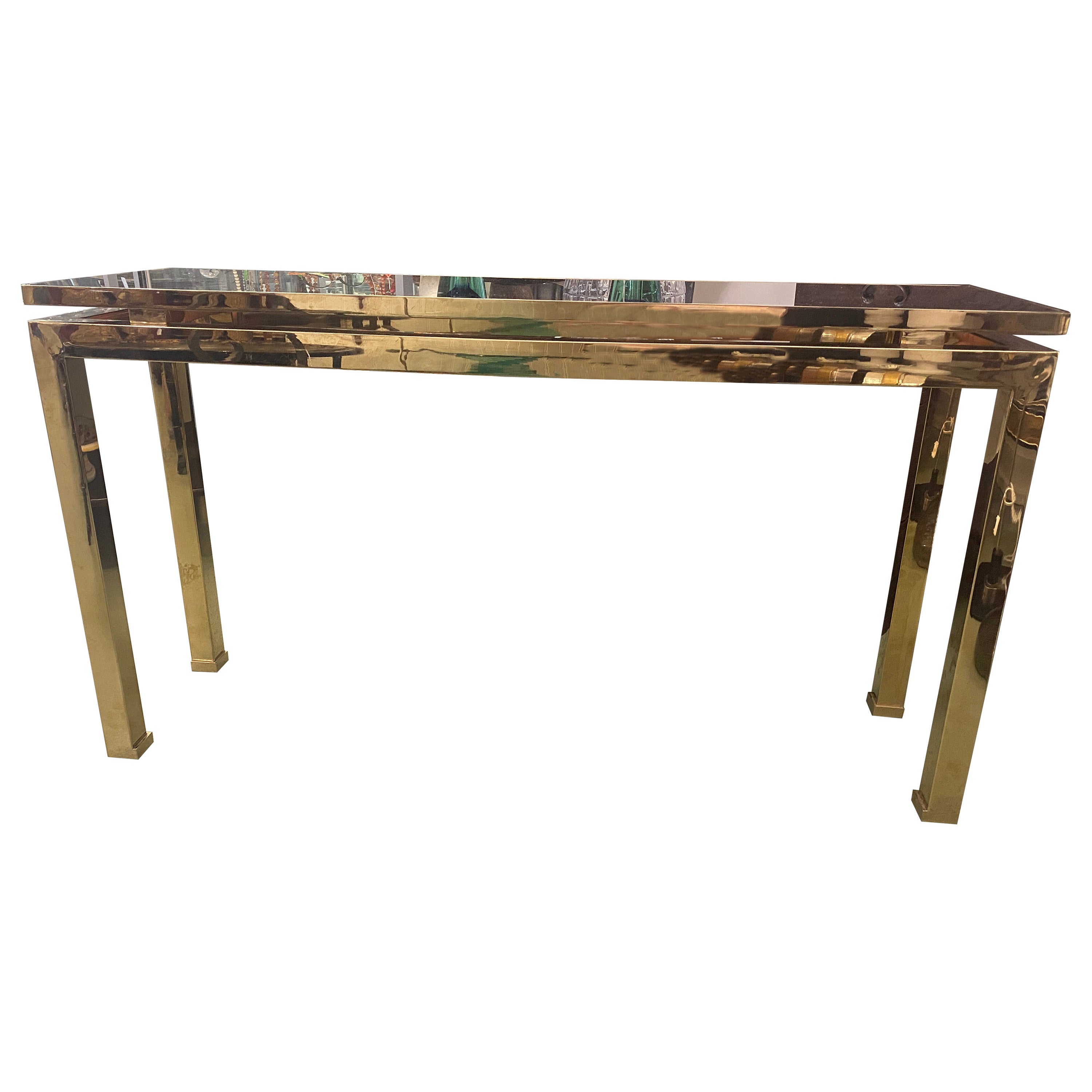 Maison Jansen Guy Lefevre glass brass console table France mid century For Sale at 1stDibs