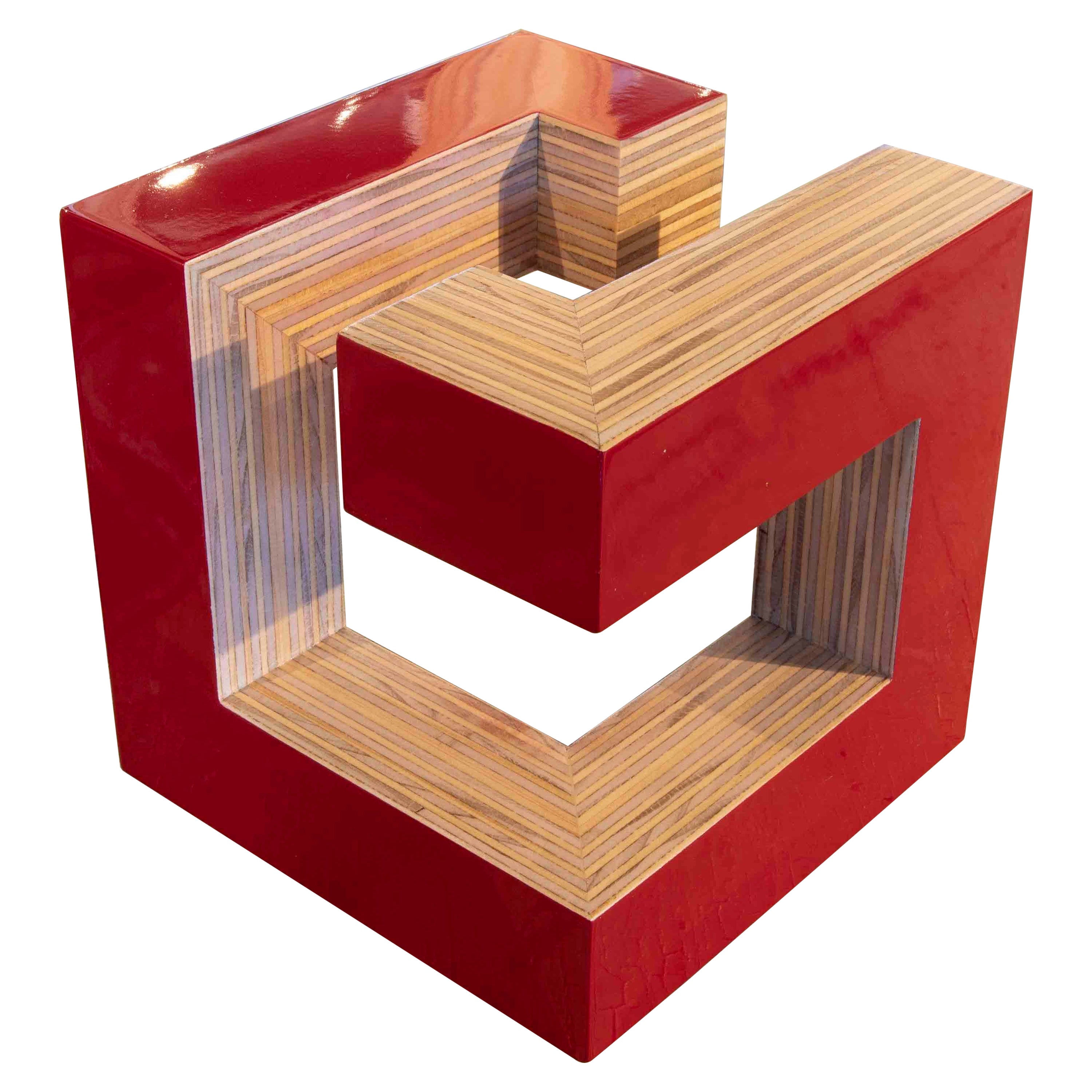 Modern Red Lacquered Wood Sculpture with Intertwined Straight Forms For ...