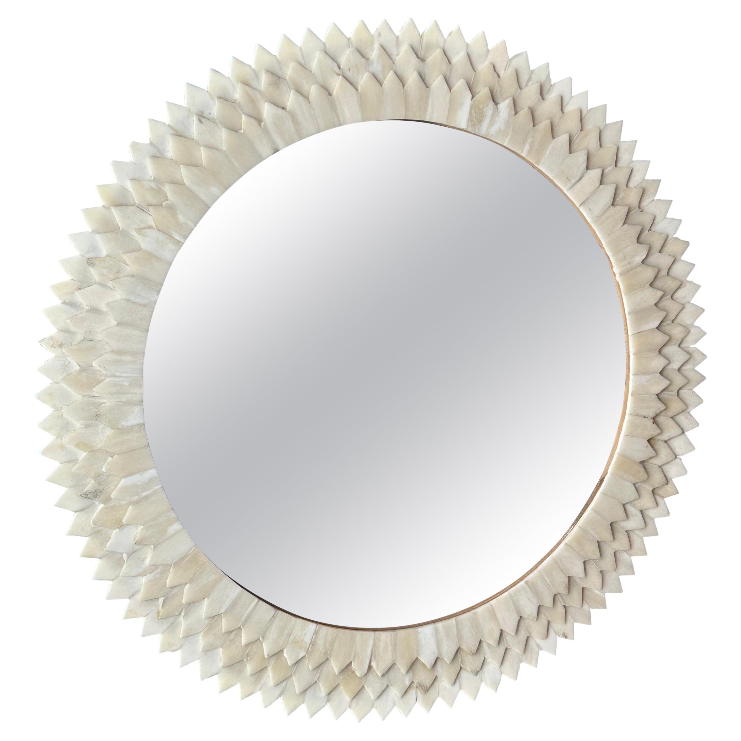 Vintage Boho Tessellated Stone Round Mirror For Sale at 1stDibs