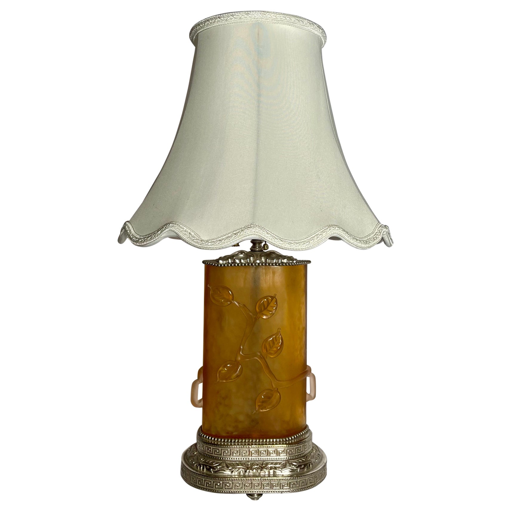 Antique Amber Colored Glass Lamp circa 1910 For Sale at 1stDibs