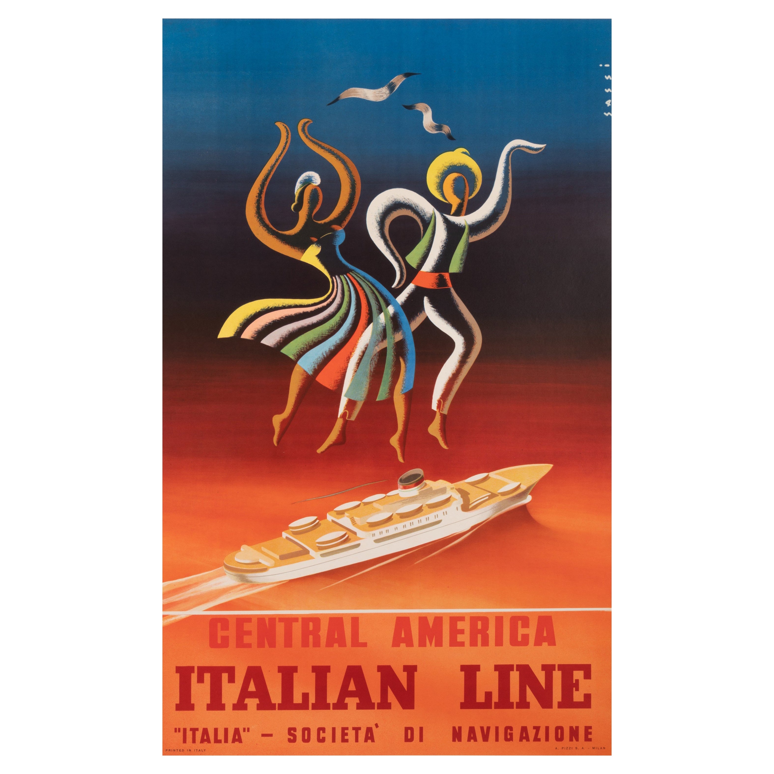 Sassi, Original Vintage Poster, Central America, Italian Line, Ships ...